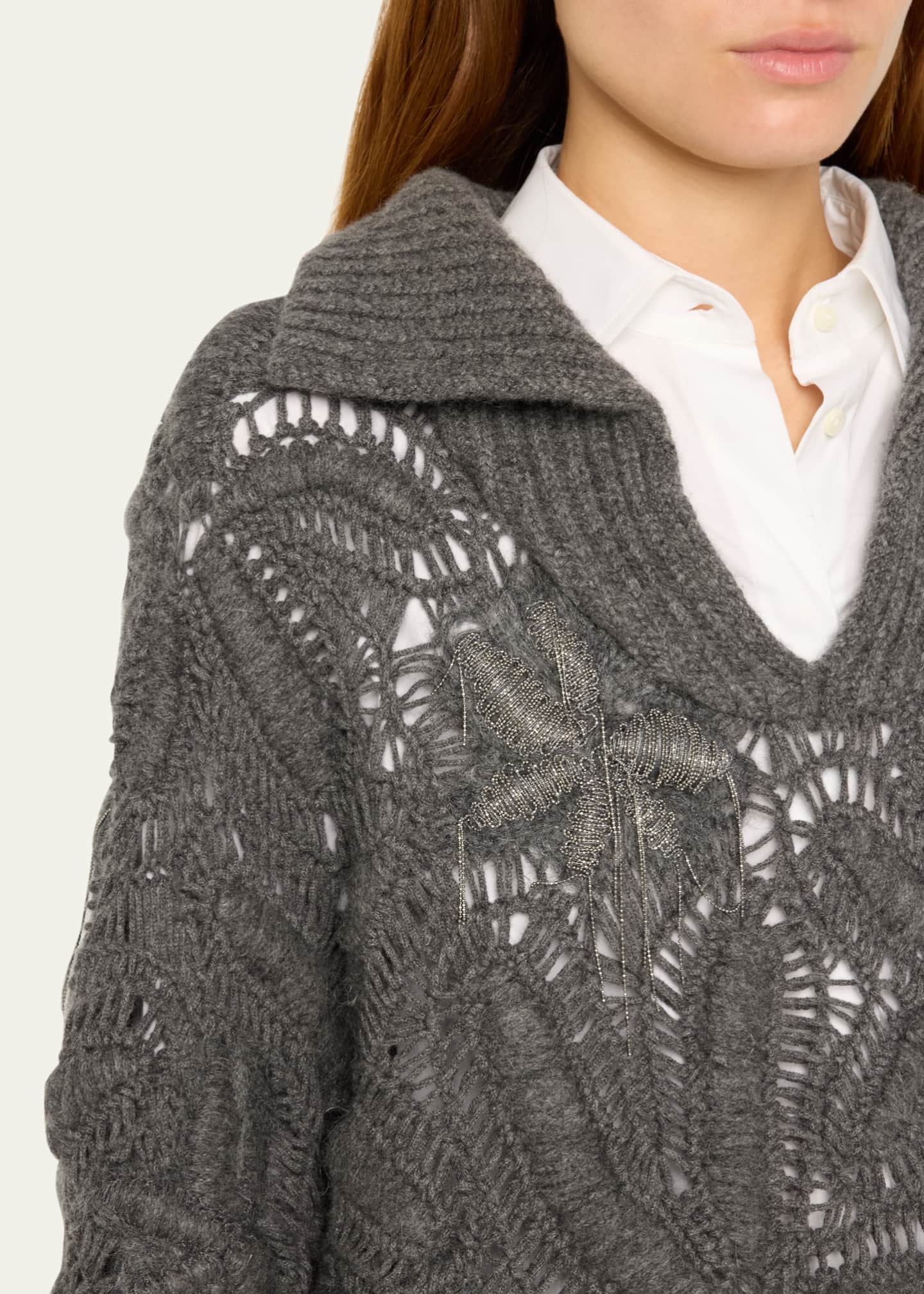 Brunello Cucinelli Opera Cashmere Floral Crochet Embroidered Knit ...
