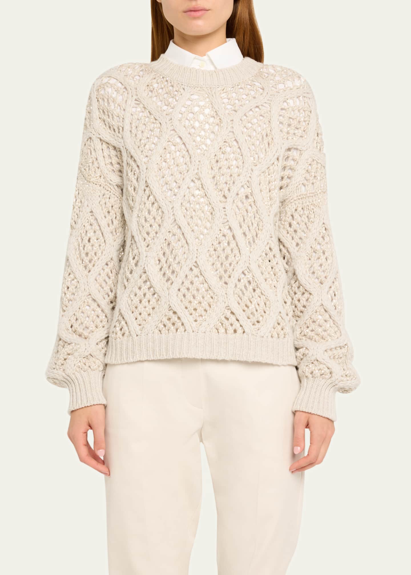 Brunello Cucinelli Opera Cashmere Cable-Knit Net Sweater - Bergdorf Goodman