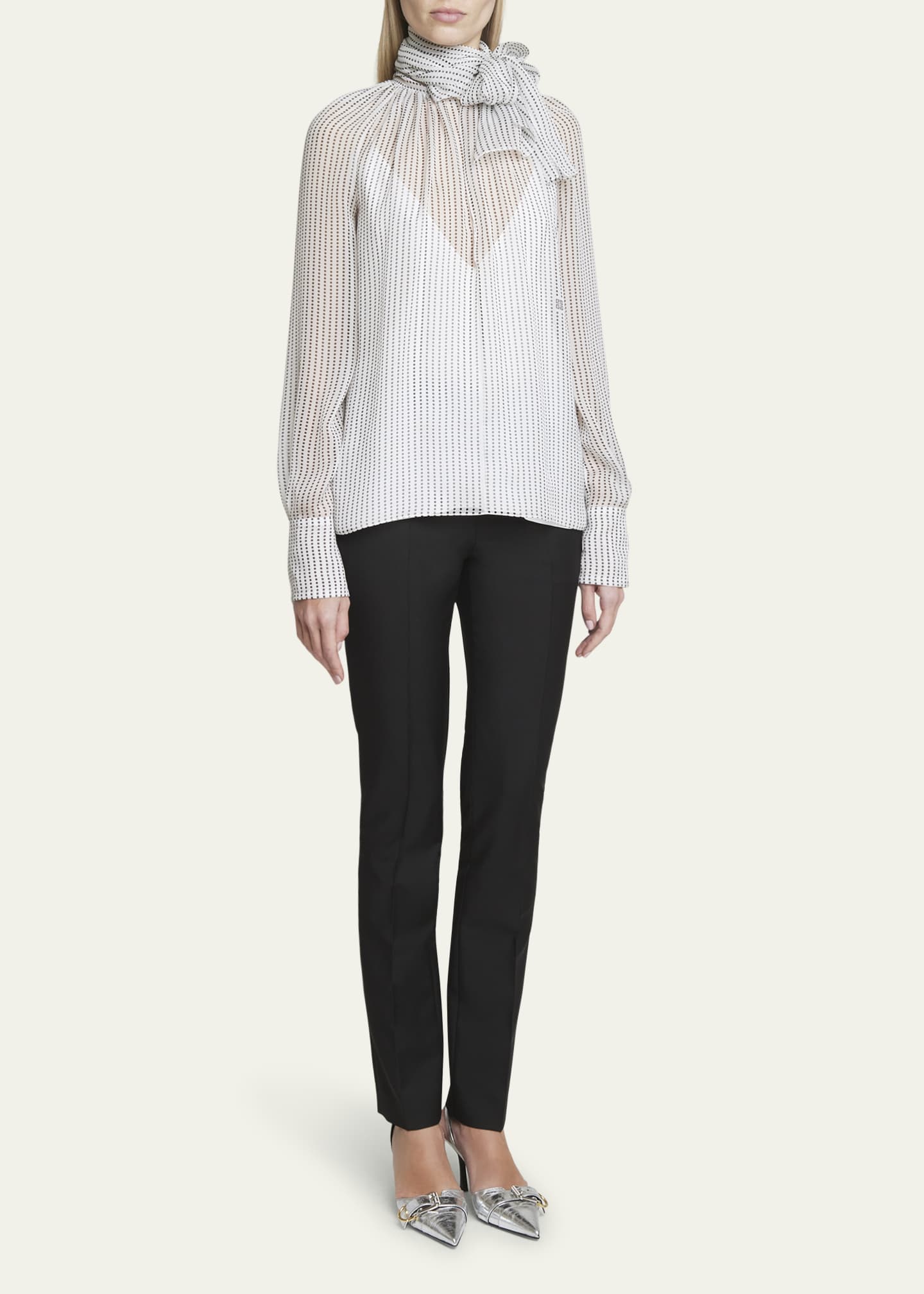Givenchy Tie-Neck Sheer Dotted Silk Blouse - Bergdorf Goodman