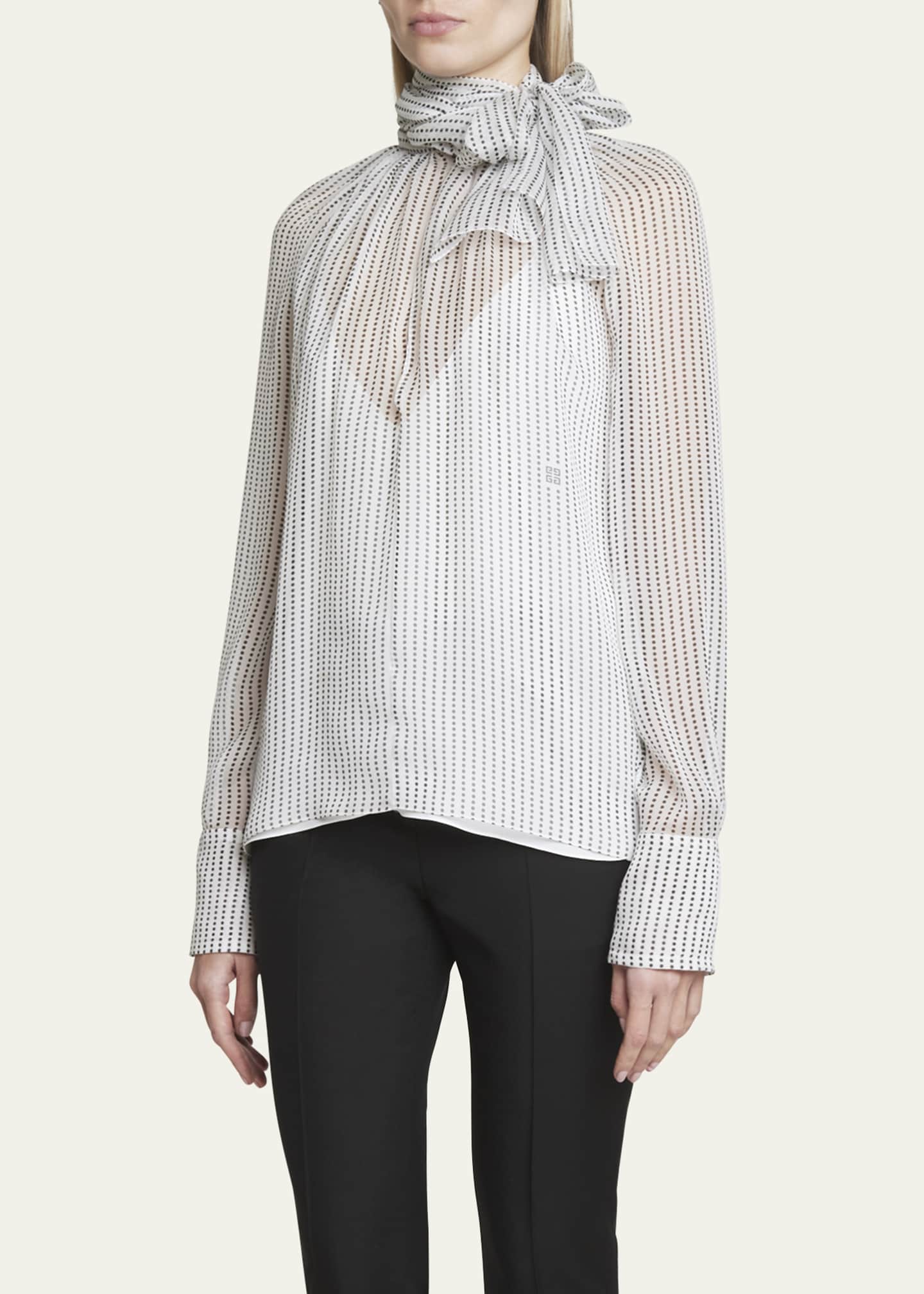 Givenchy Tie-Neck Sheer Dotted Silk Blouse - Bergdorf Goodman
