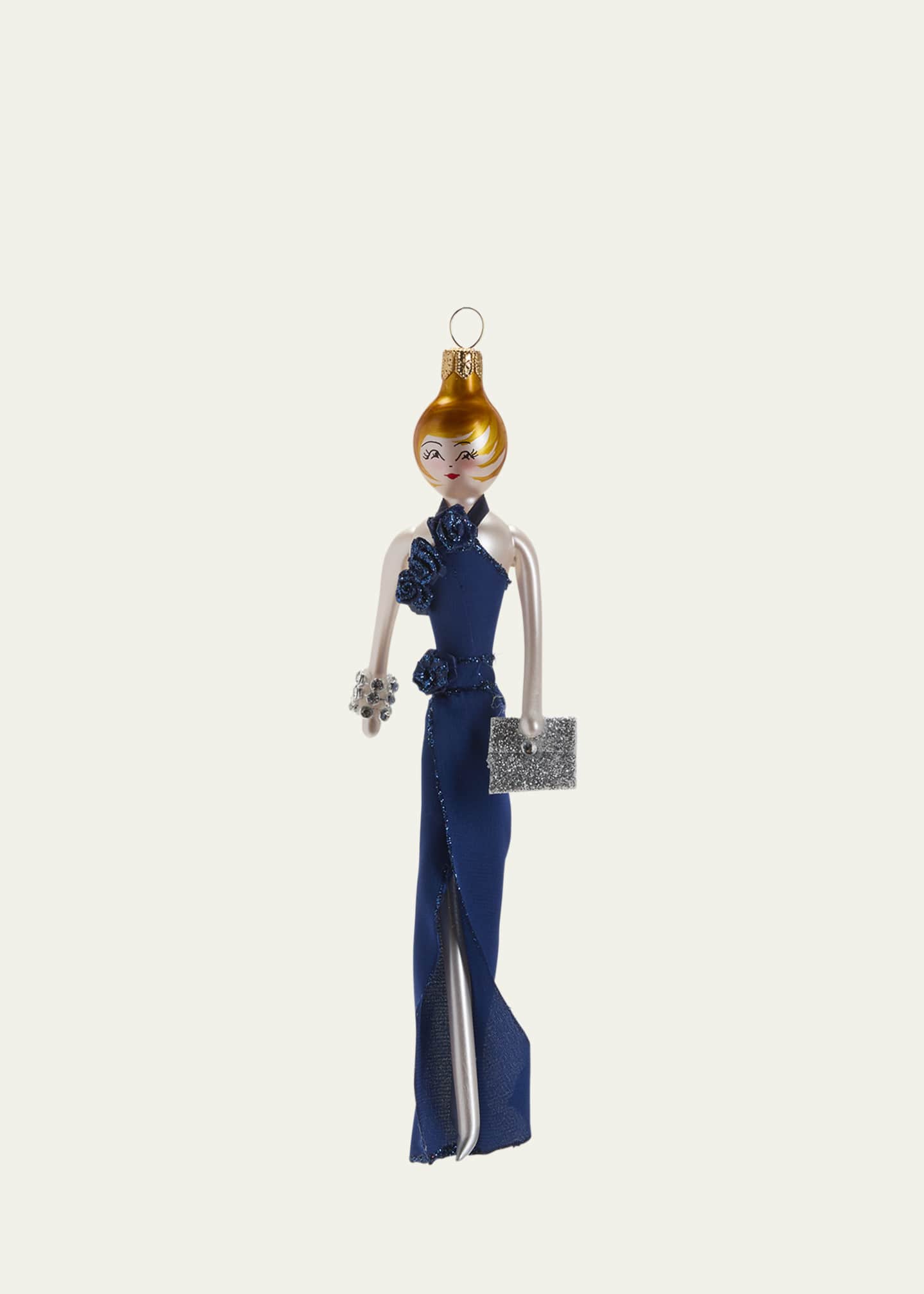 De Carlini Lady In Navy Rosette Gown Christmas Ornament - Bergdorf Goodman