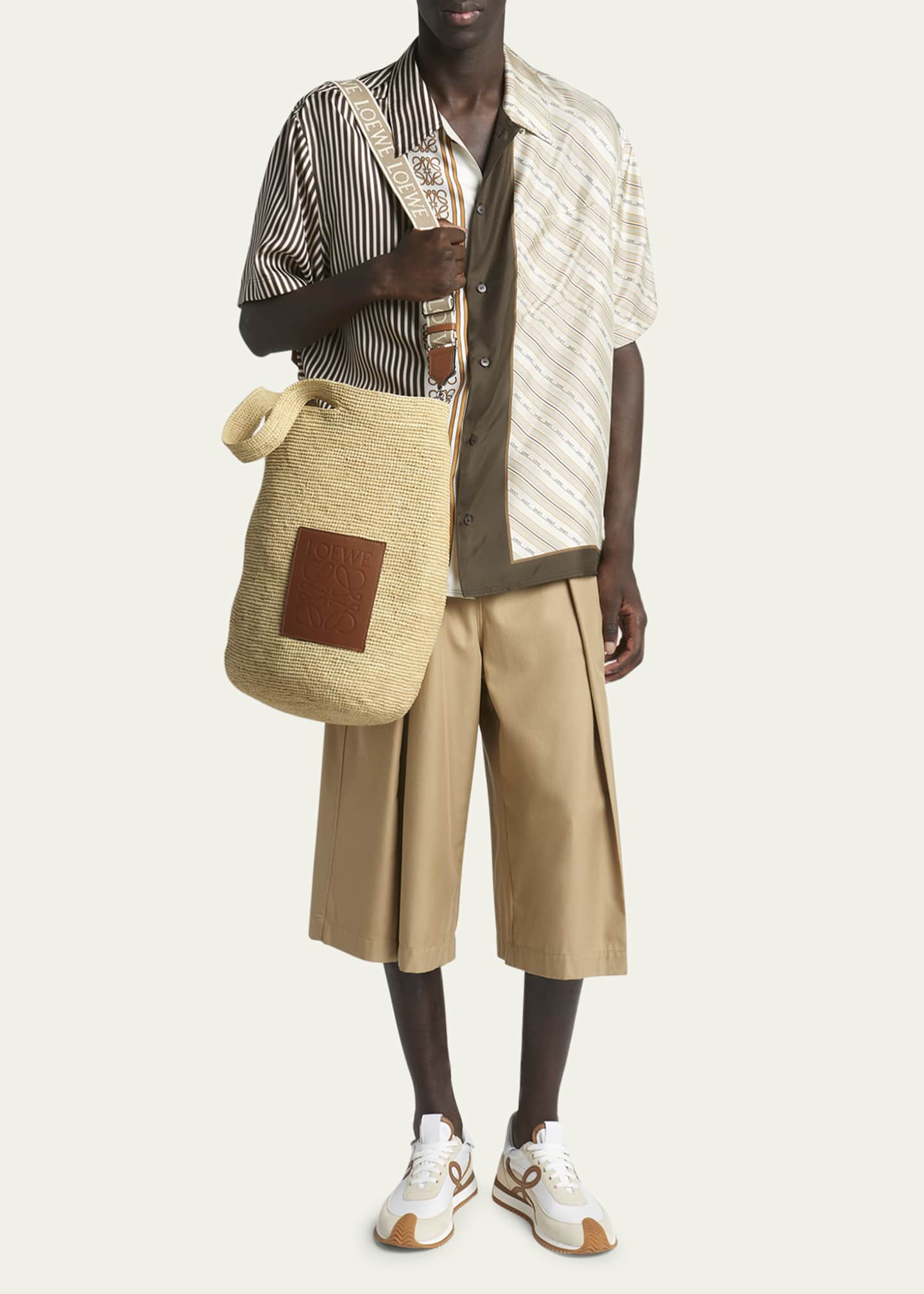 Loewe Men's Slit Large Raffia and Calfskin Tote Bag - Bergdorf Goodman