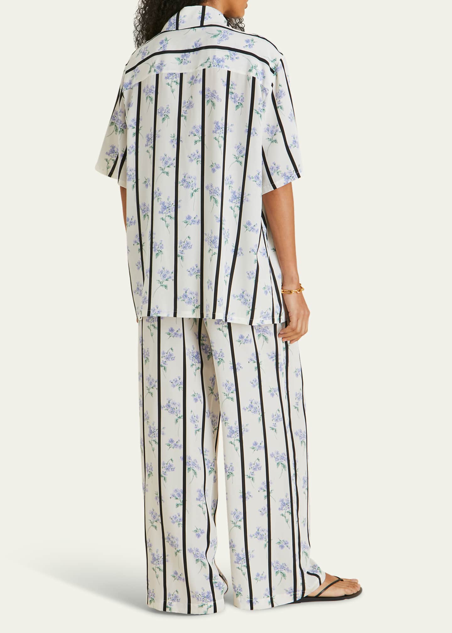 Olivia von Halle Alabama Striped Floral-Print Silk Pajama Set ...