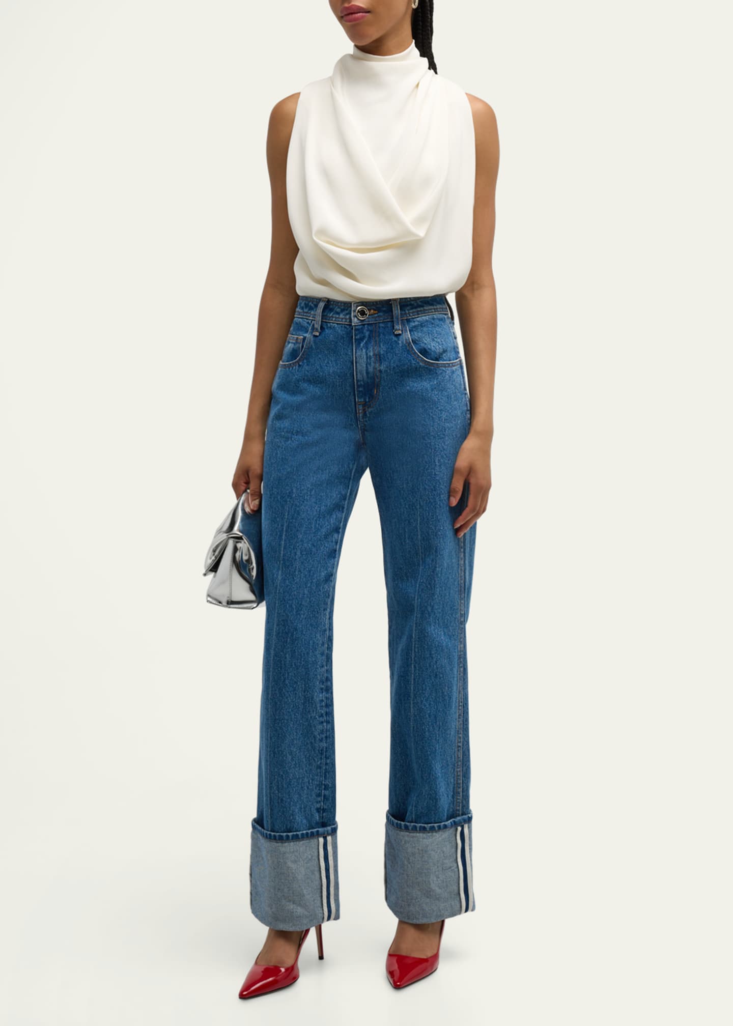 Brandon Maxwell Alexa Wide-Leg Cuffed Denim Jeans - Bergdorf Goodman