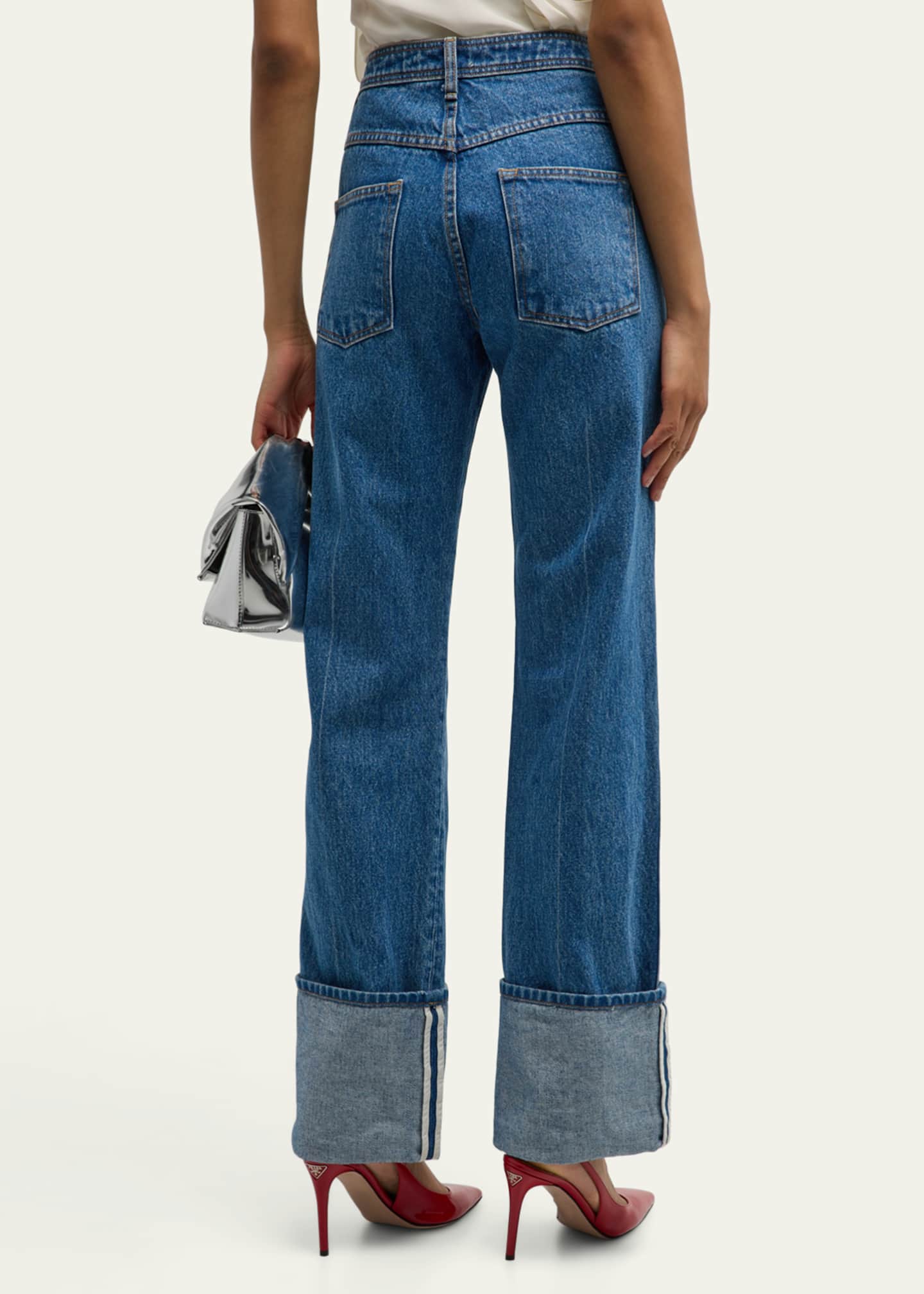 Brandon Maxwell Alexa Wide-Leg Cuffed Denim Jeans - Bergdorf Goodman