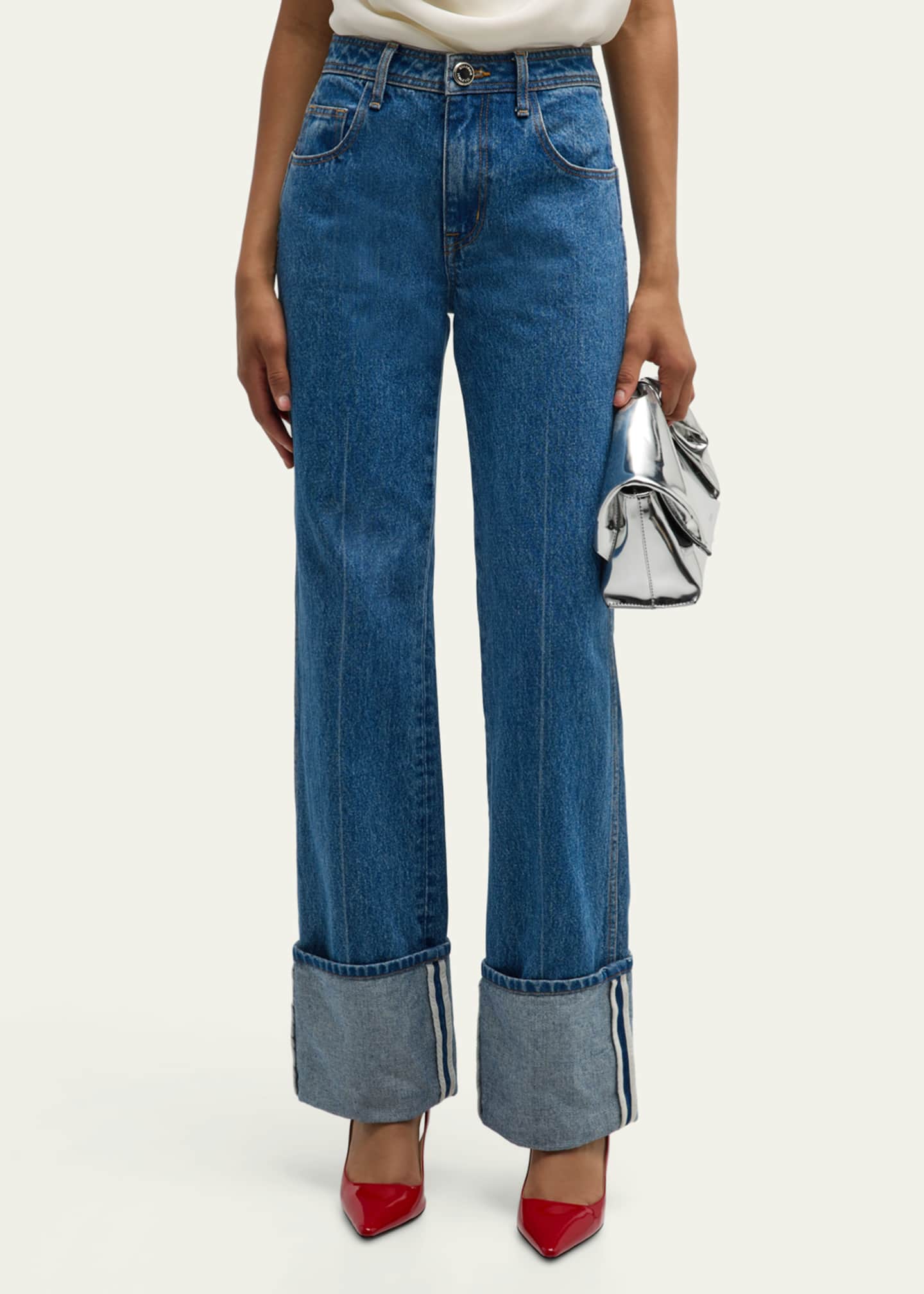 Brandon Maxwell Alexa Wide-Leg Cuffed Denim Jeans - Bergdorf Goodman