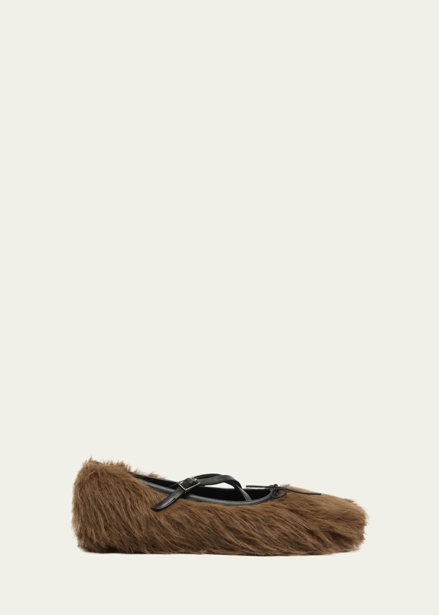 Simone Rocha Faux Fur Crisscross Ballerina Flats - Bergdorf Goodman