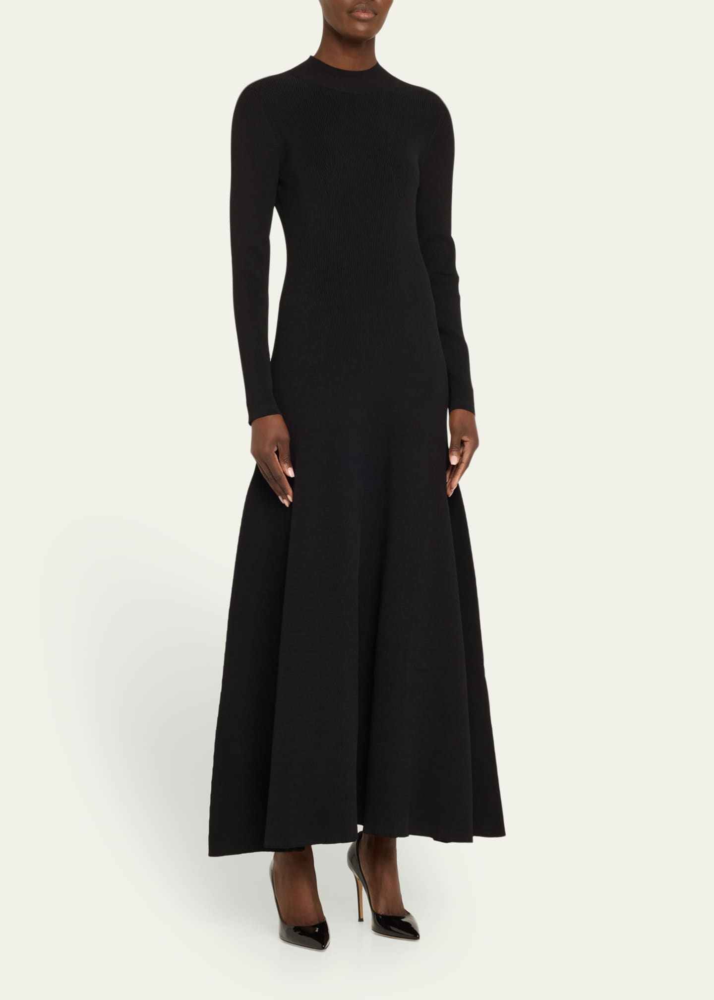 Brandon Maxwell Vanessa Long-Sleeve Rib-Knit A-Line Maxi Dress ...