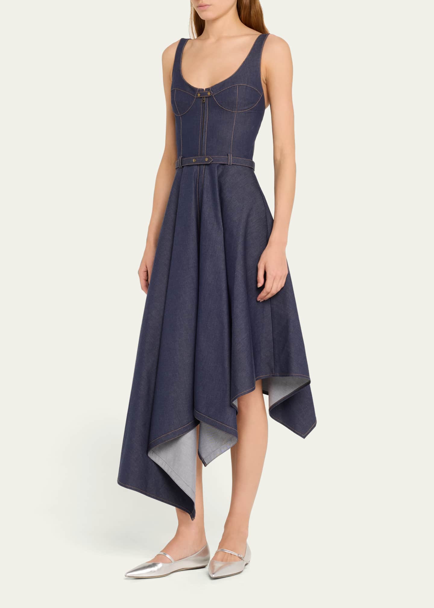 Monse Denim Asymmetric Flared Midi Dress - Bergdorf Goodman