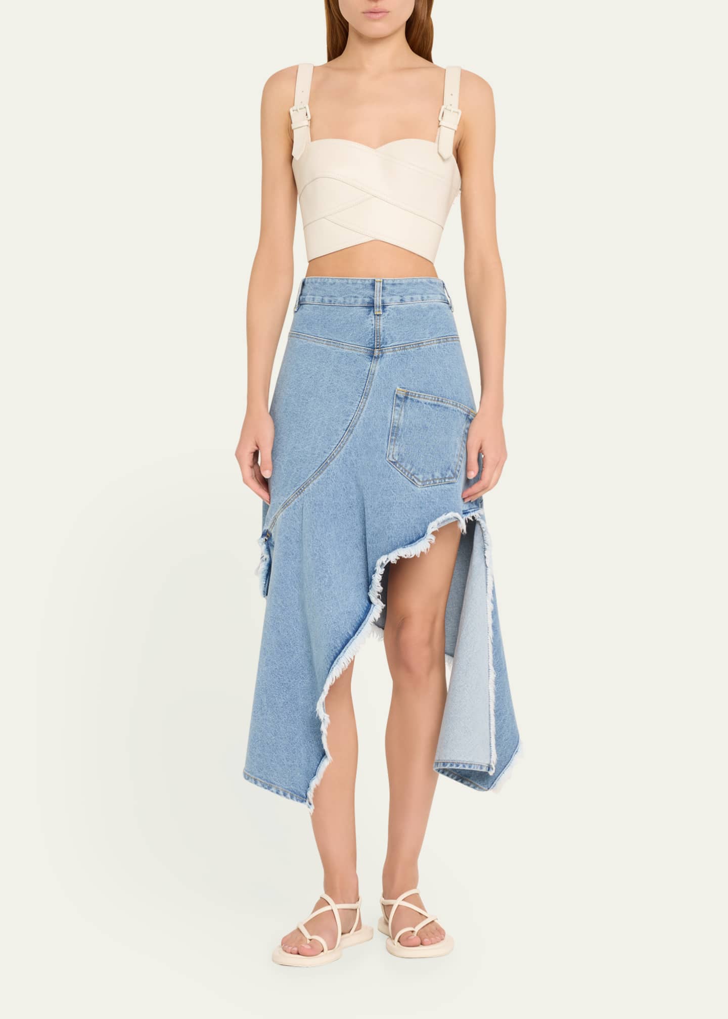 Monse Twisted Denim Raw-Edge Midi Skirt - Bergdorf Goodman
