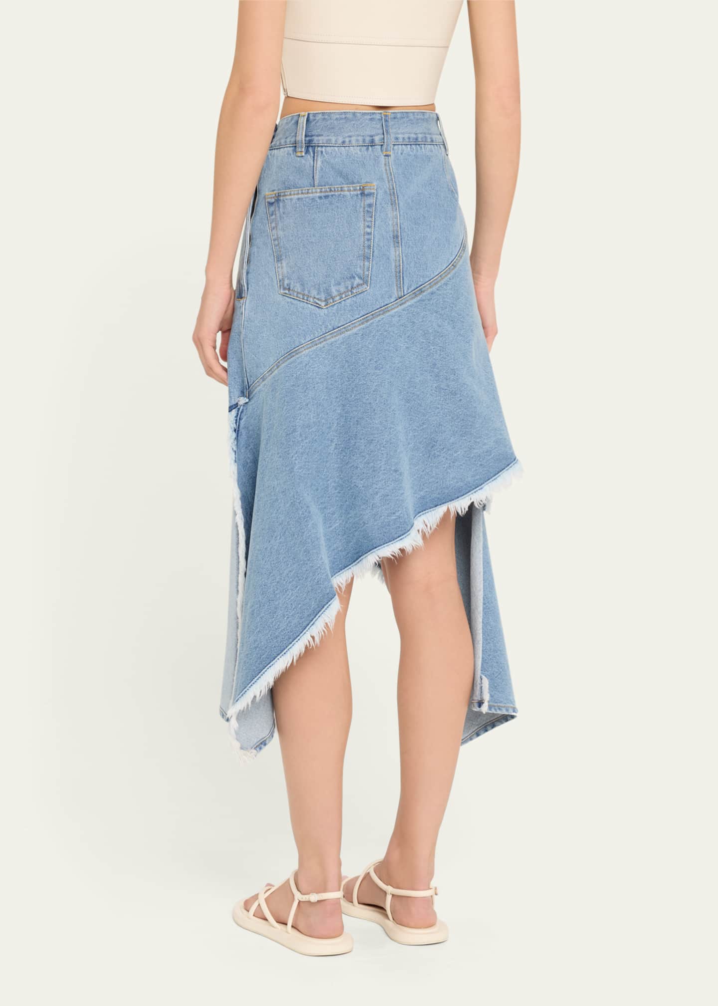 Monse Twisted Denim Raw-Edge Midi Skirt - Bergdorf Goodman