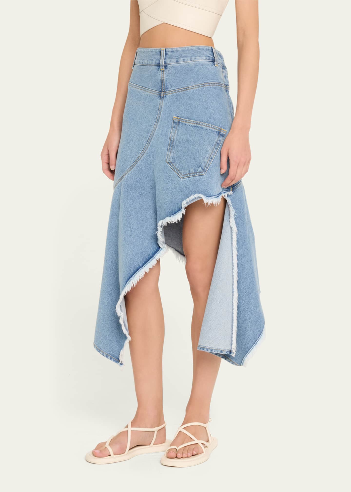 Monse Twisted Denim Raw-Edge Midi Skirt - Bergdorf Goodman