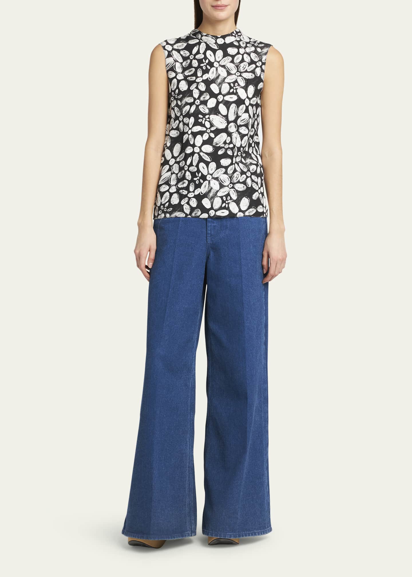 Marni Floral Print Top With Hand-Stitched Logo Embroidery - Bergdorf ...