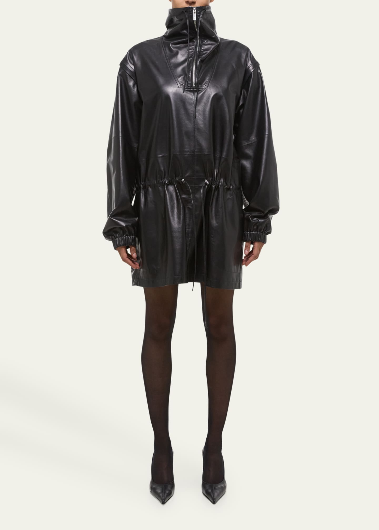Helmut Lang Leather Drawstring Coat with Removable Sleeves - Bergdorf ...
