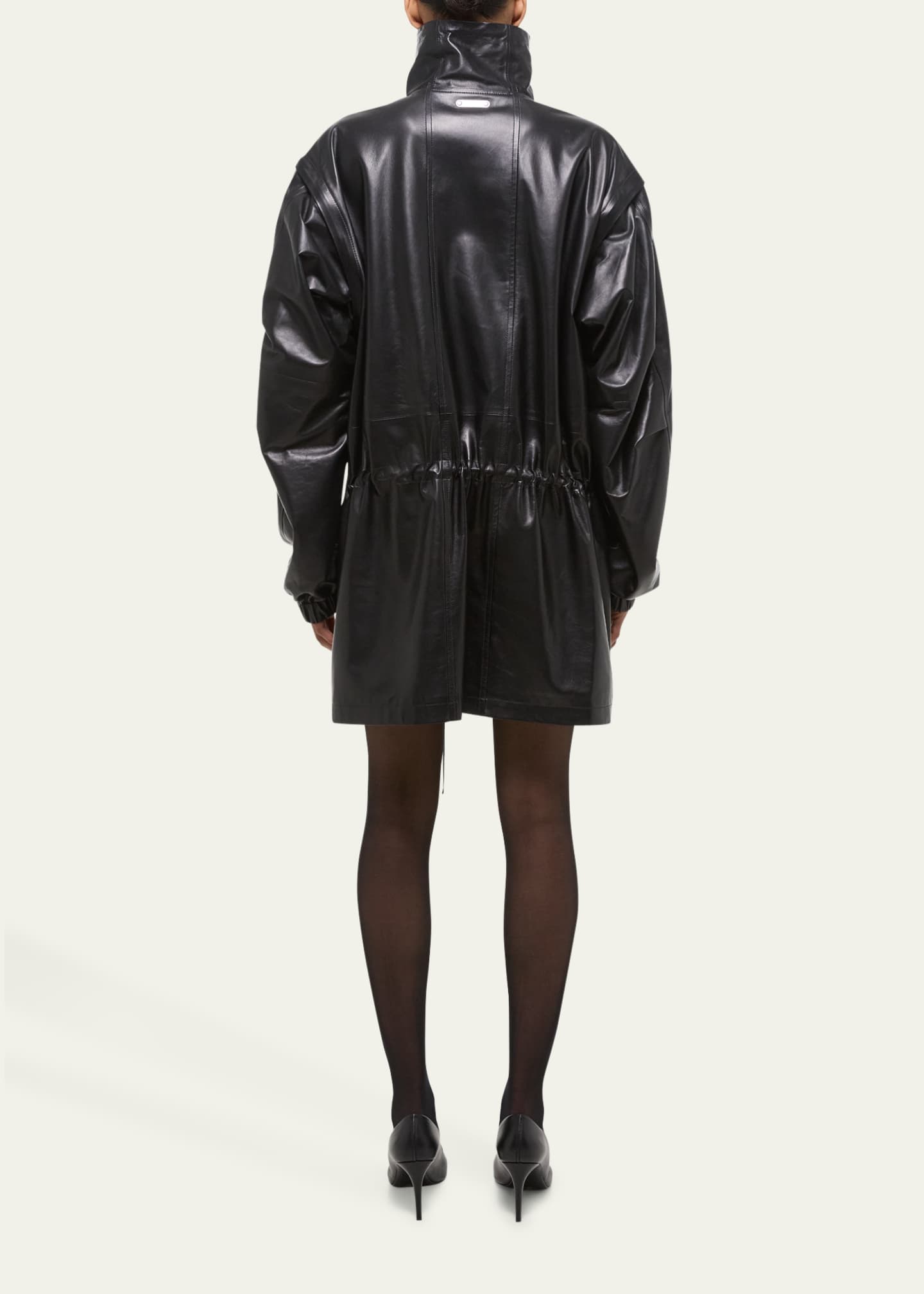 Helmut Lang Leather Drawstring Coat with Removable Sleeves - Bergdorf ...