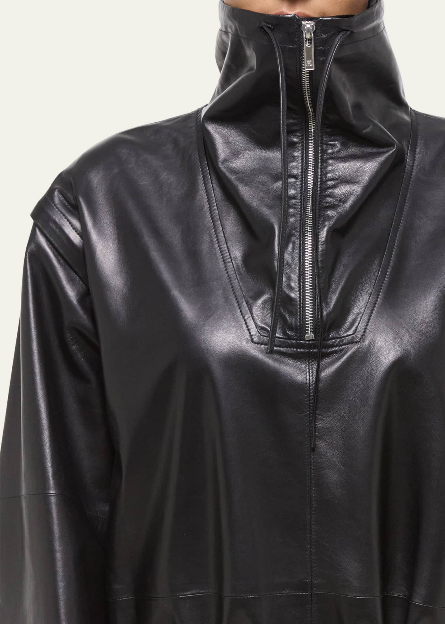 Helmut Lang Leather Drawstring Coat with Removable Sleeves - Bergdorf ...