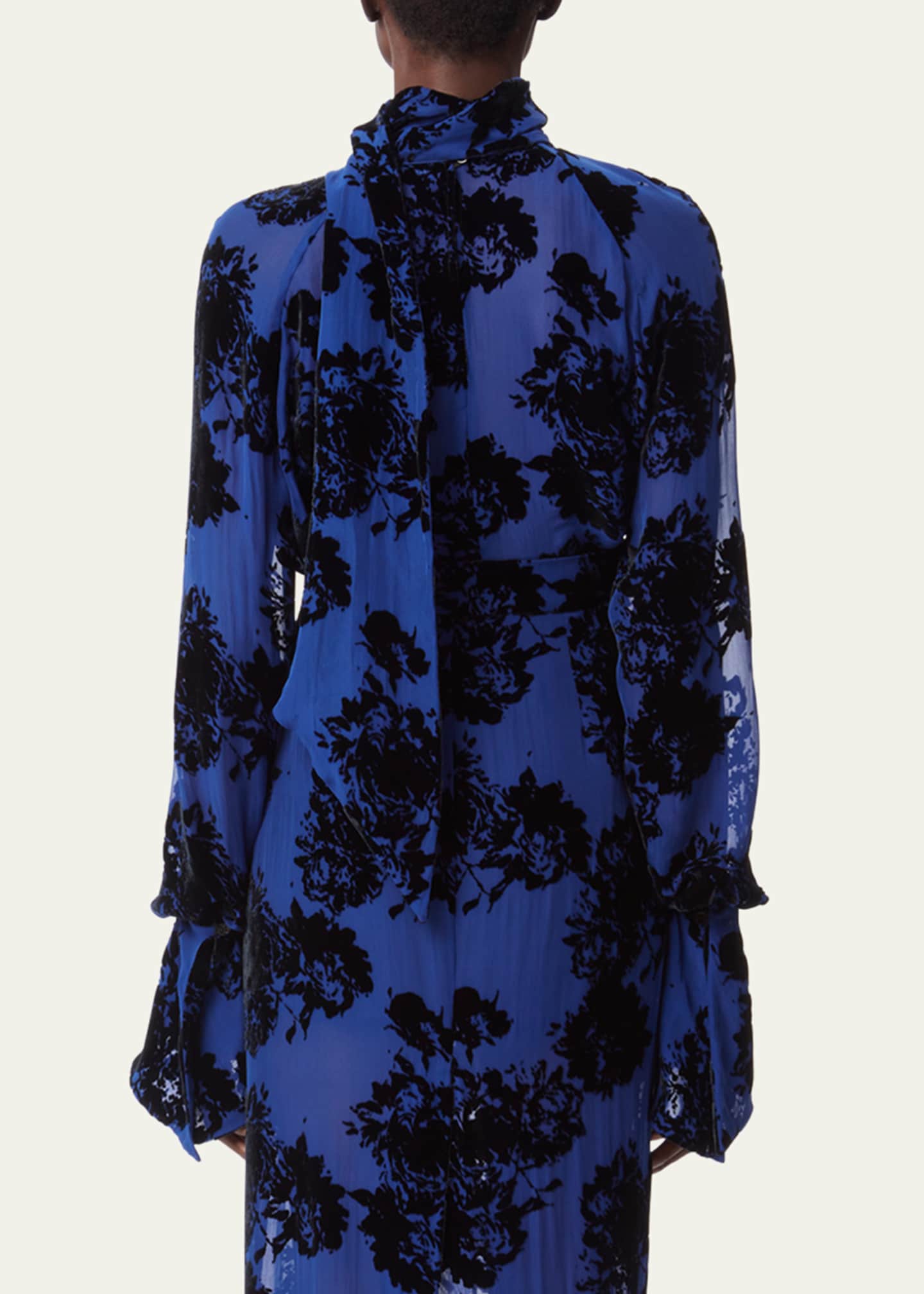 Nina Ricci Floral Velvet Devore Cutout Scarf-Neck Blouse - Bergdorf Goodman