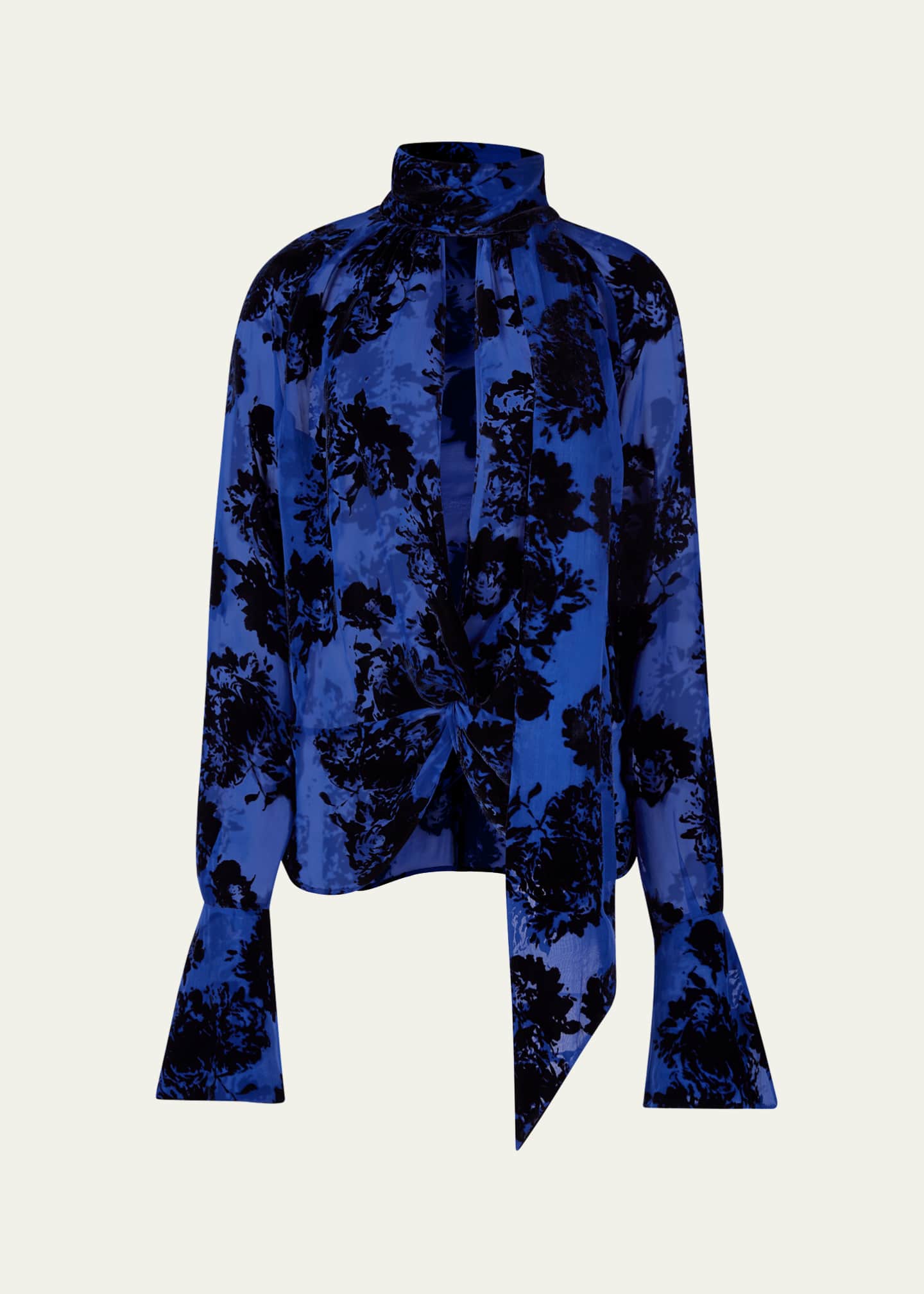Nina Ricci Floral Velvet Devore Cutout Scarf-Neck Blouse - Bergdorf Goodman