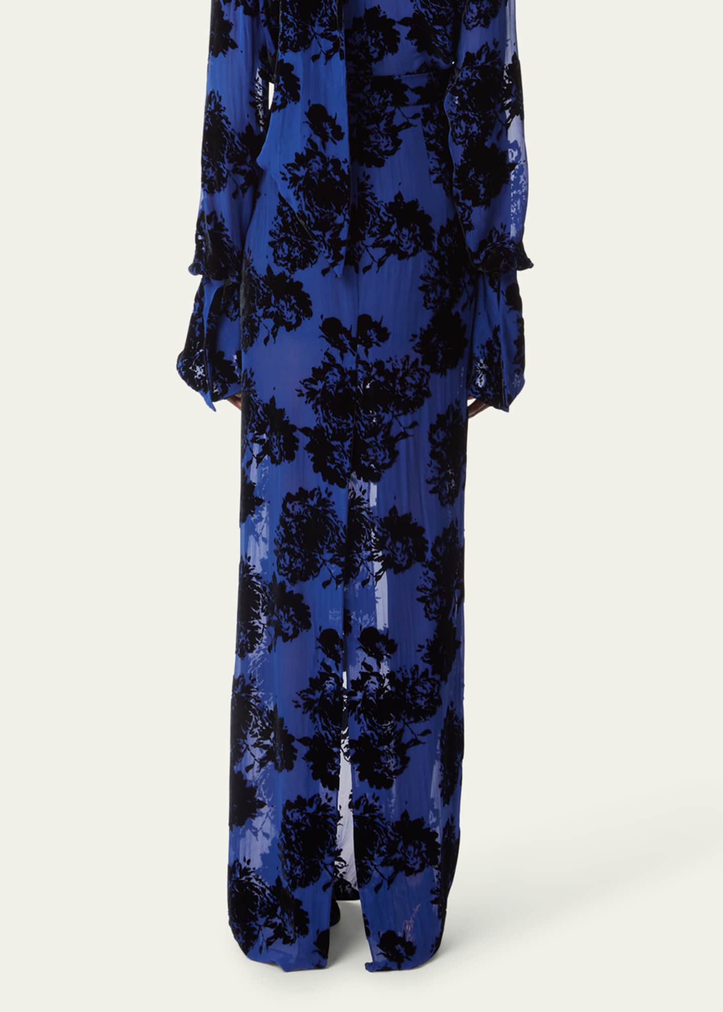 Nina Ricci Long Velvet Devore Floral Column Skirt - Bergdorf Goodman