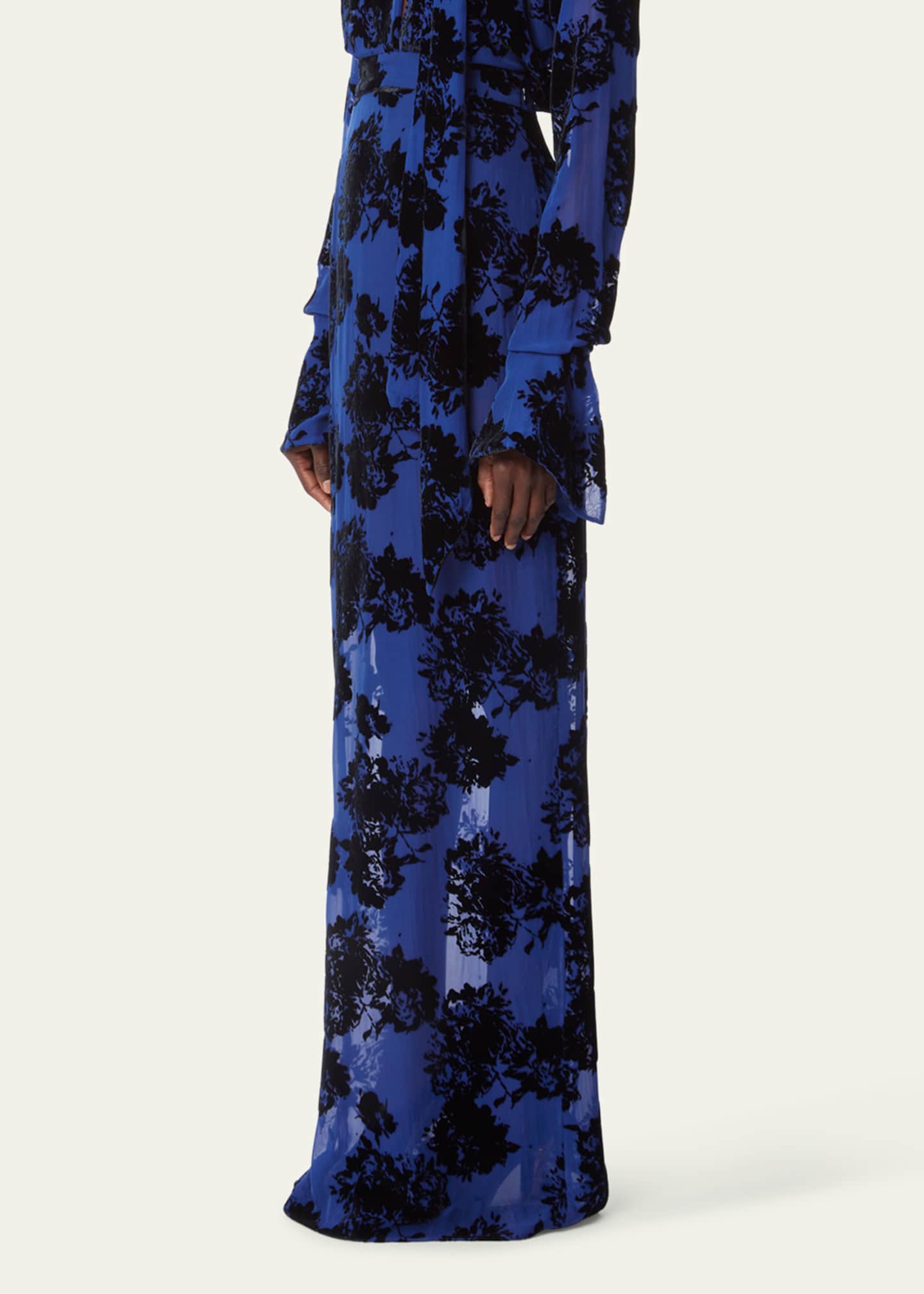 Nina Ricci Long Velvet Devore Floral Column Skirt - Bergdorf Goodman