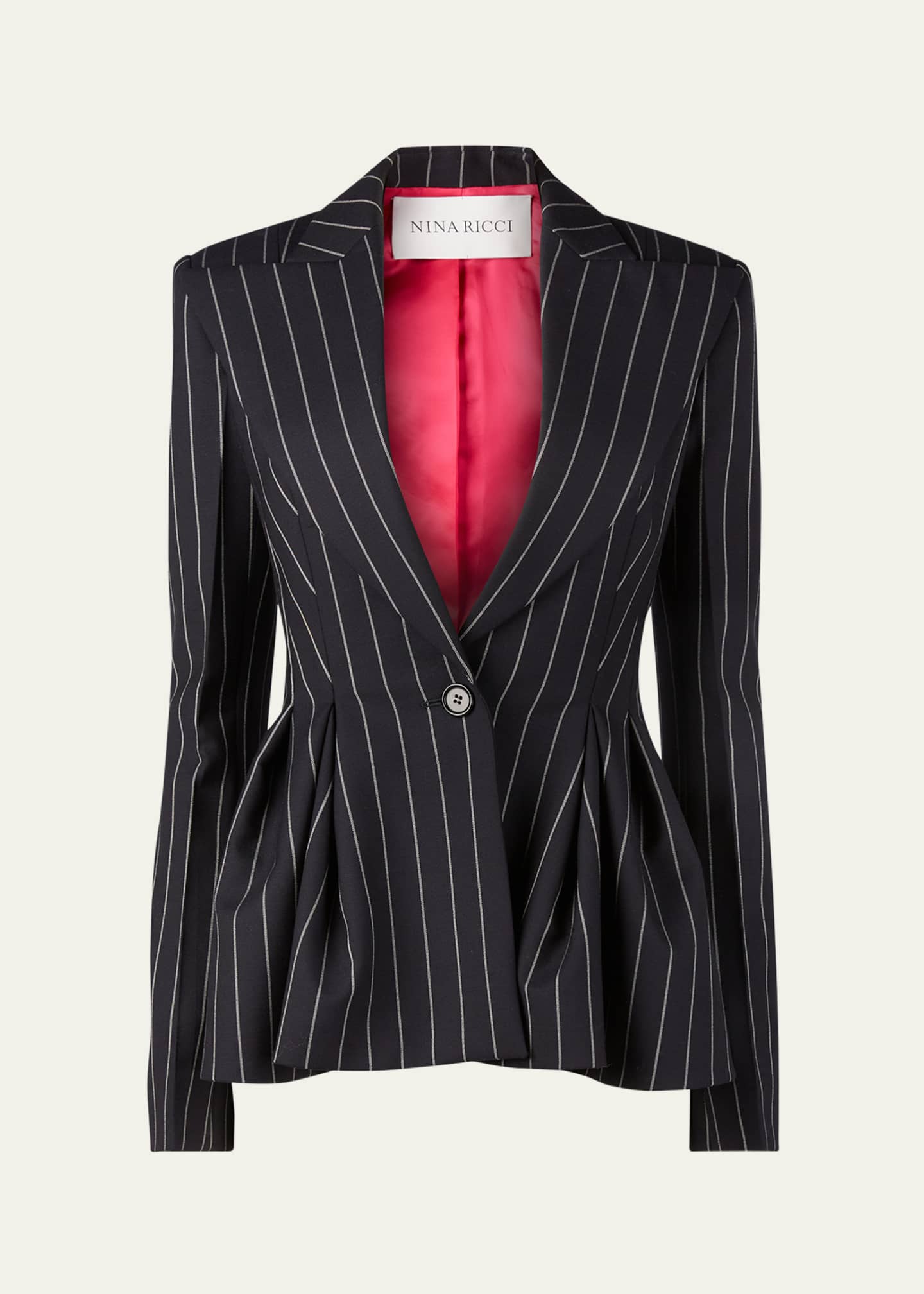 Nina Ricci Pinstripe Peplum One-Button Wool Blazer - Bergdorf Goodman