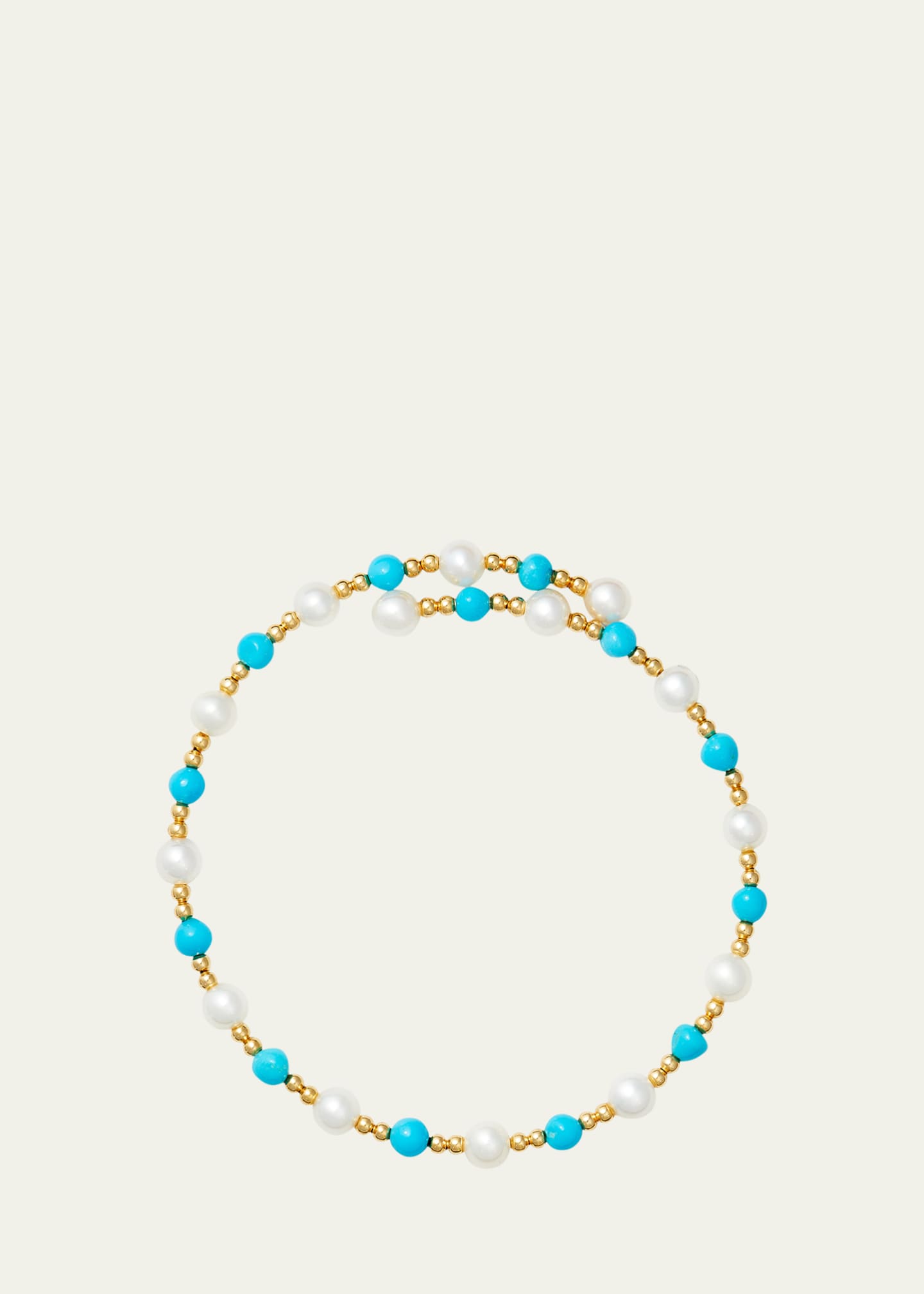 ATLAS LOVE 18K Yellow Gold Carmel Multi Turquoise and Mini Pearl Beaded ...