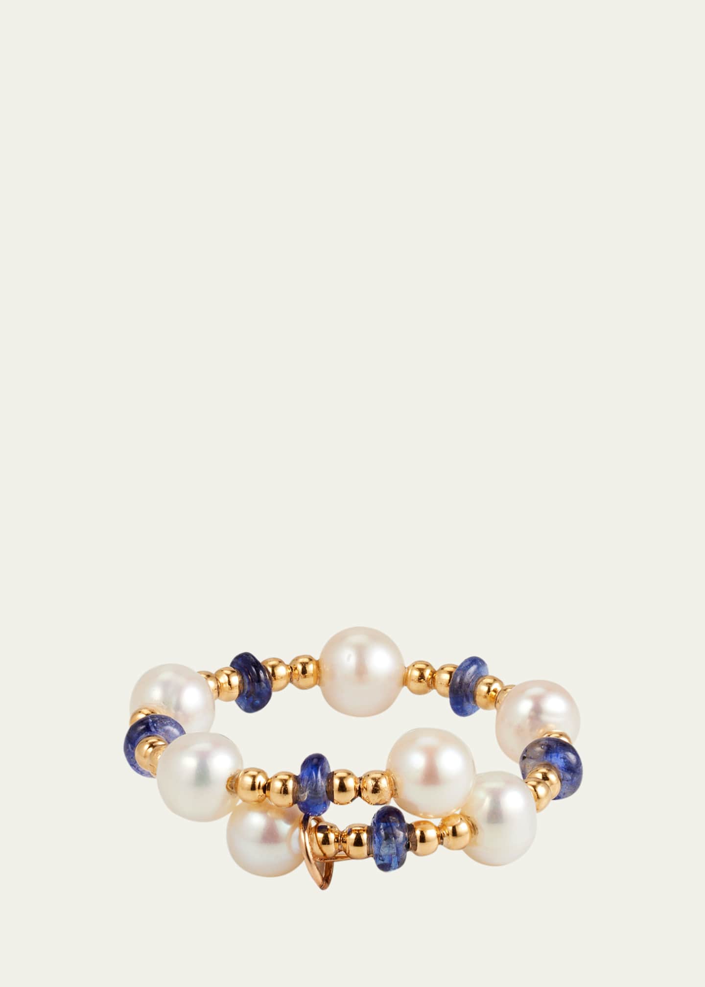ATLAS LOVE 18K Yellow Gold Point Reyes Sapphire and Pearl Beaded Ring ...