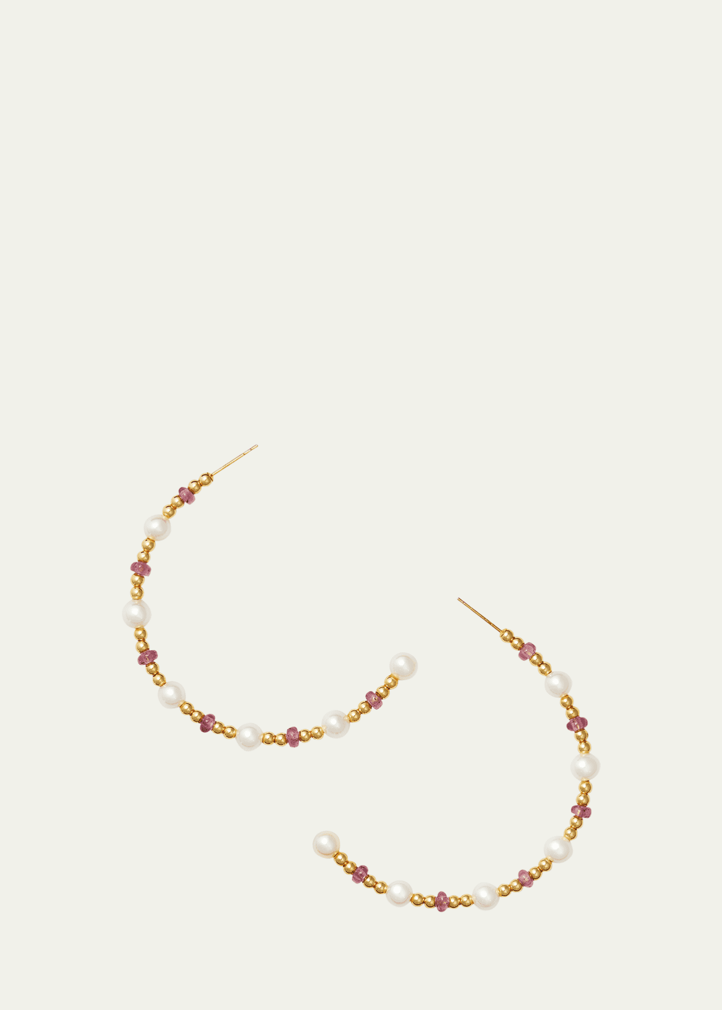 ATLAS LOVE 18K Yellow Gold Coralline Ruby and Pearl Beaded Hoop ...