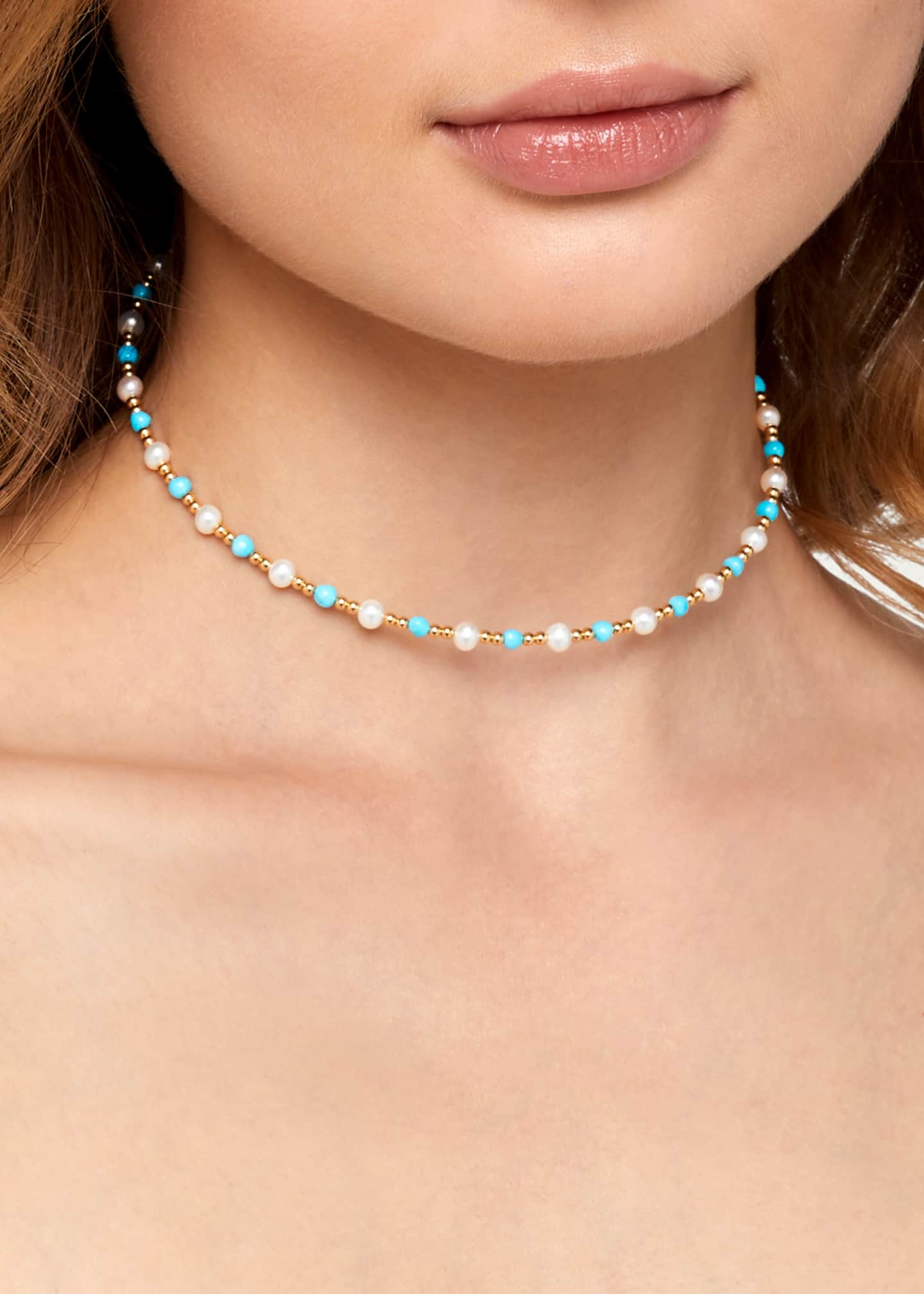 ATLAS LOVE 18K Yellow Gold Carmel Multi Turquoise Mini Pearl Beaded ...