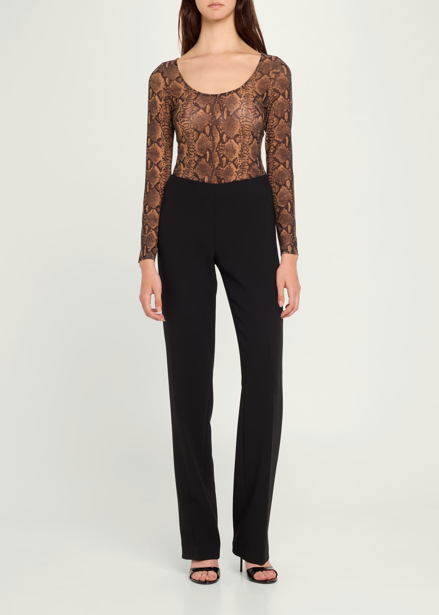 Alice + Olivia Delaina Snake Mesh Long-Sleeve Crop Top - Bergdorf Goodman