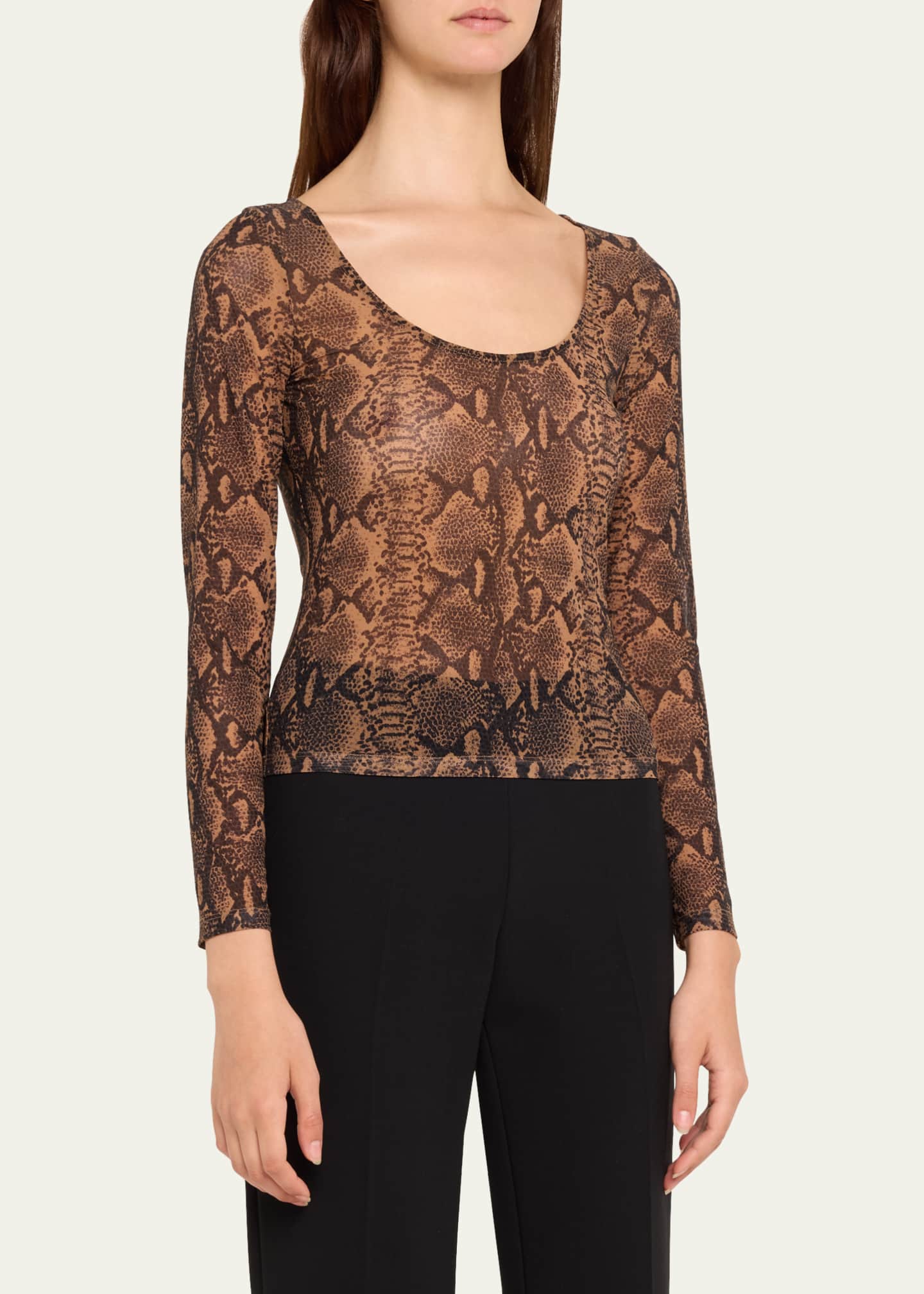 Alice + Olivia Delaina Snake Mesh Long-Sleeve Crop Top - Bergdorf Goodman