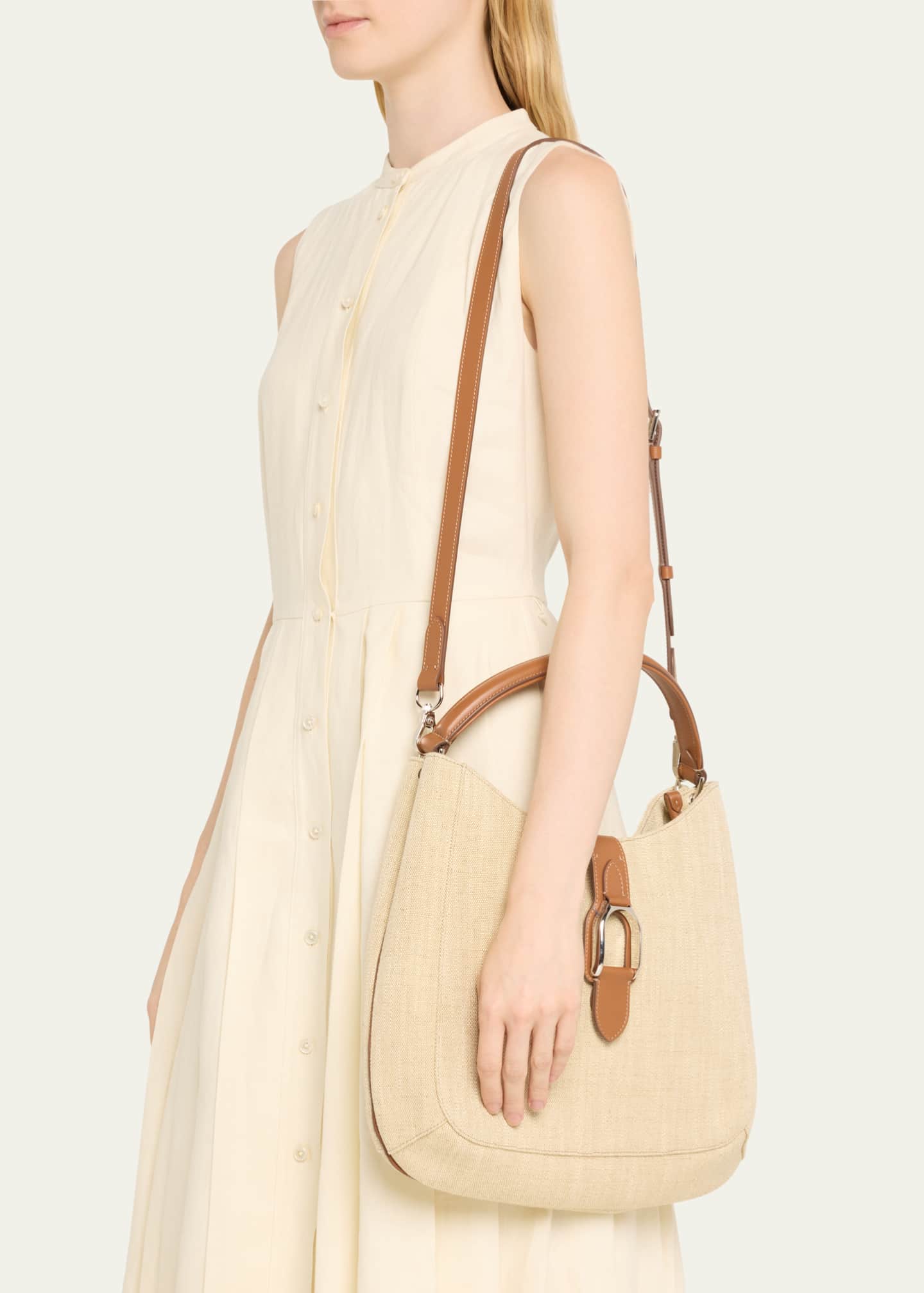 Ralph Lauren Collection Welington Medium Woven Linen Shoulder Bag ...