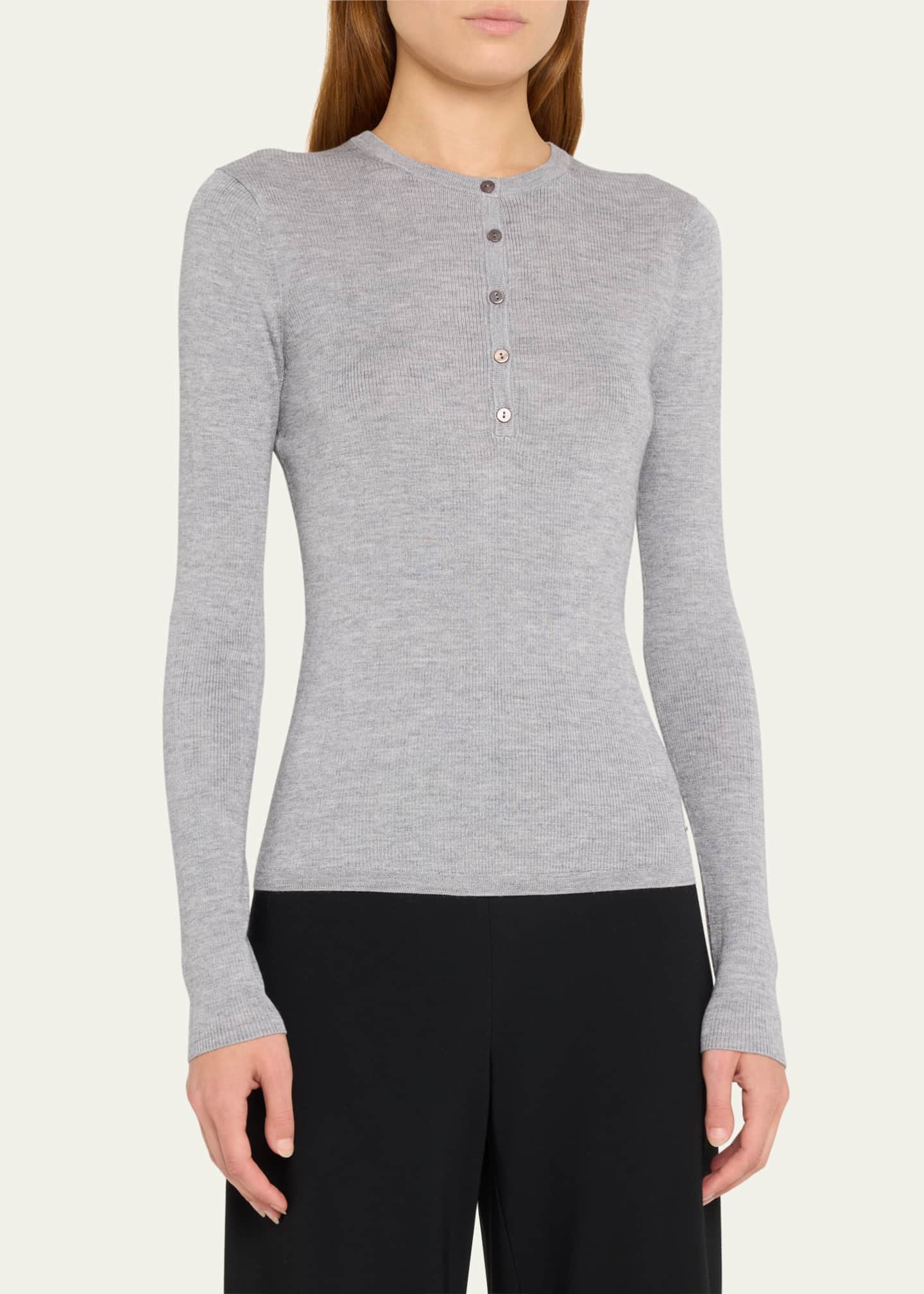 SIMKHAI Giorgia Silk and Cashmere Henley Top - Bergdorf Goodman