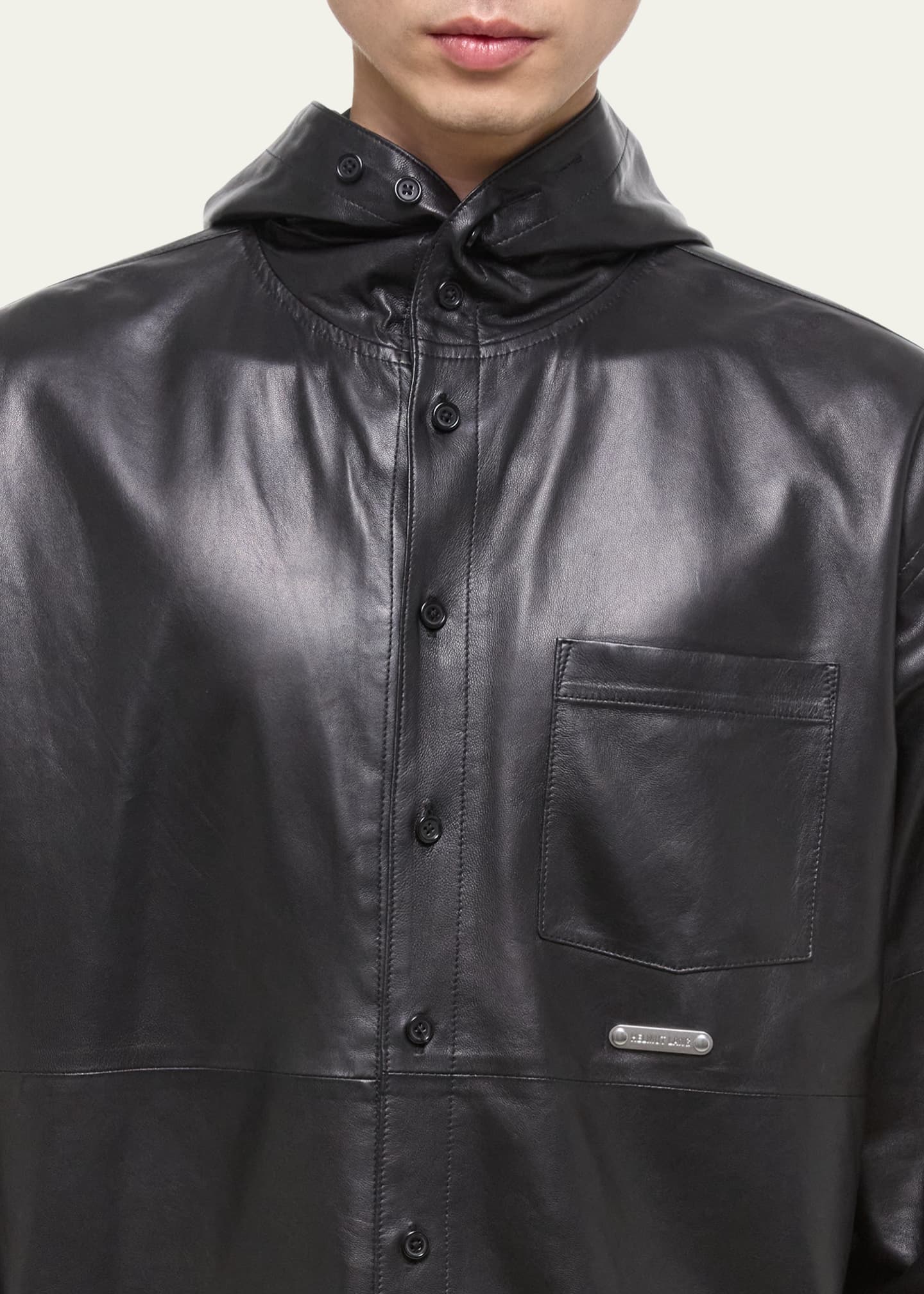 Helmut Lang Men's Leather Hoodie Shirt - Bergdorf Goodman