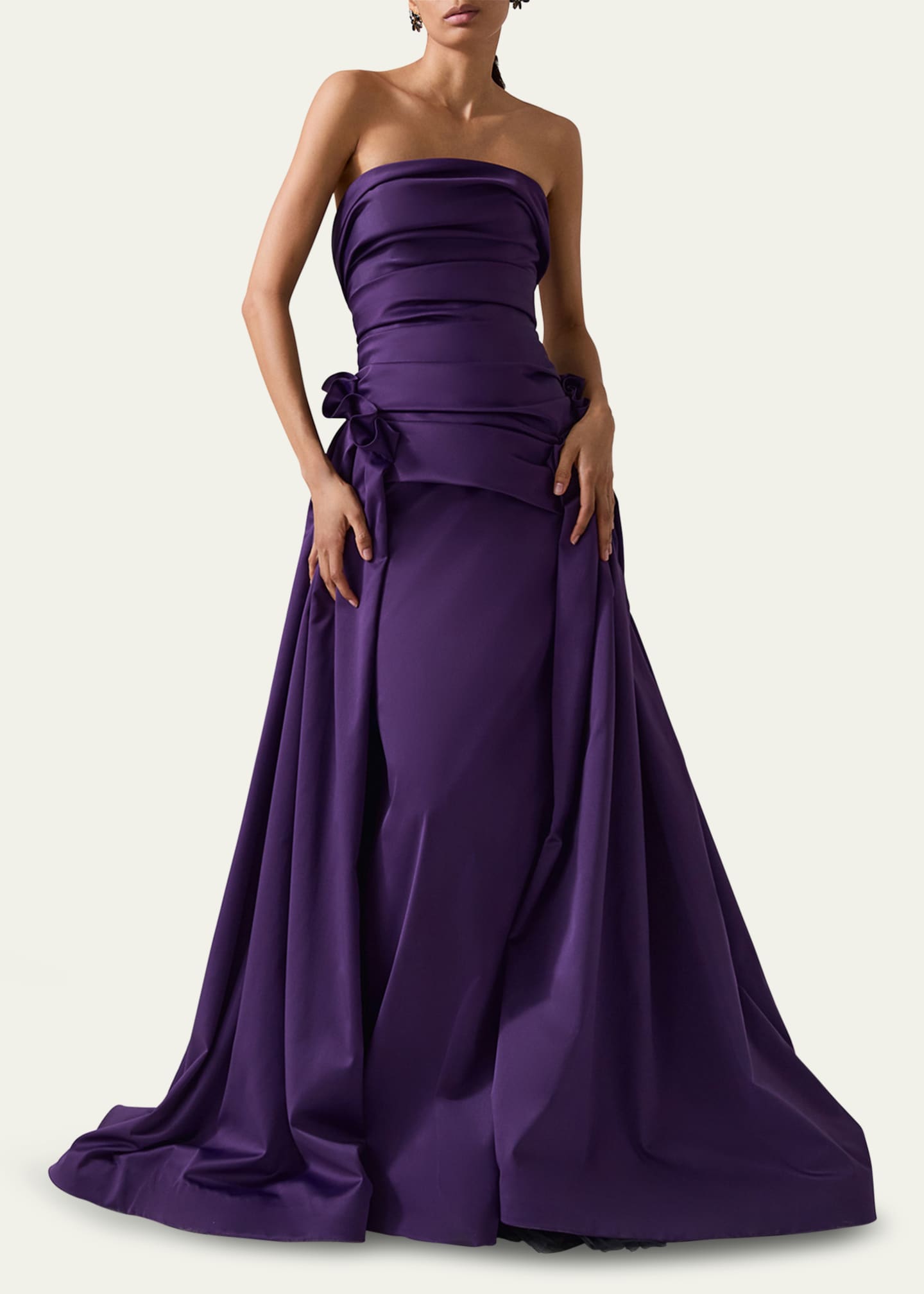 Carolina Herrera Draped Strapless Column Gown With Gathered Overskirt ...