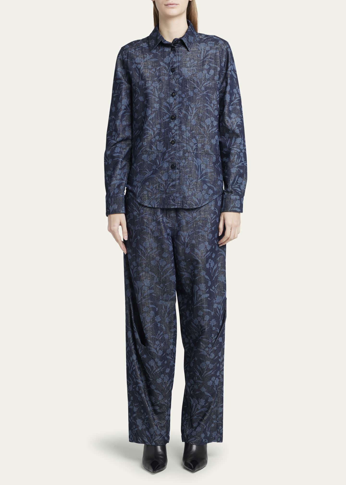 Giorgio Armani Floral Lurex Denim Wide-Leg Jeans - Bergdorf Goodman