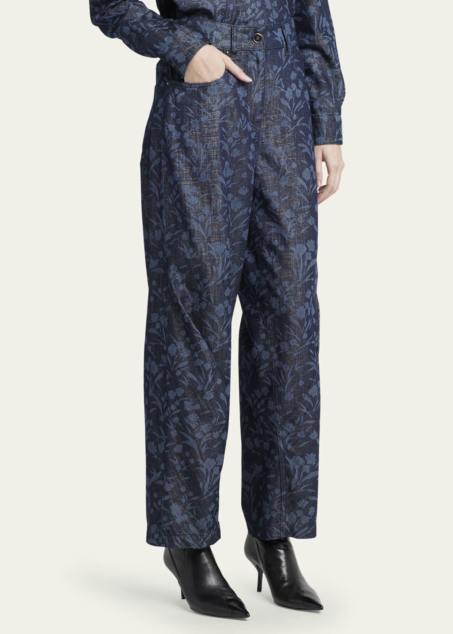 Giorgio Armani Floral Lurex Denim Wide-Leg Jeans - Bergdorf Goodman