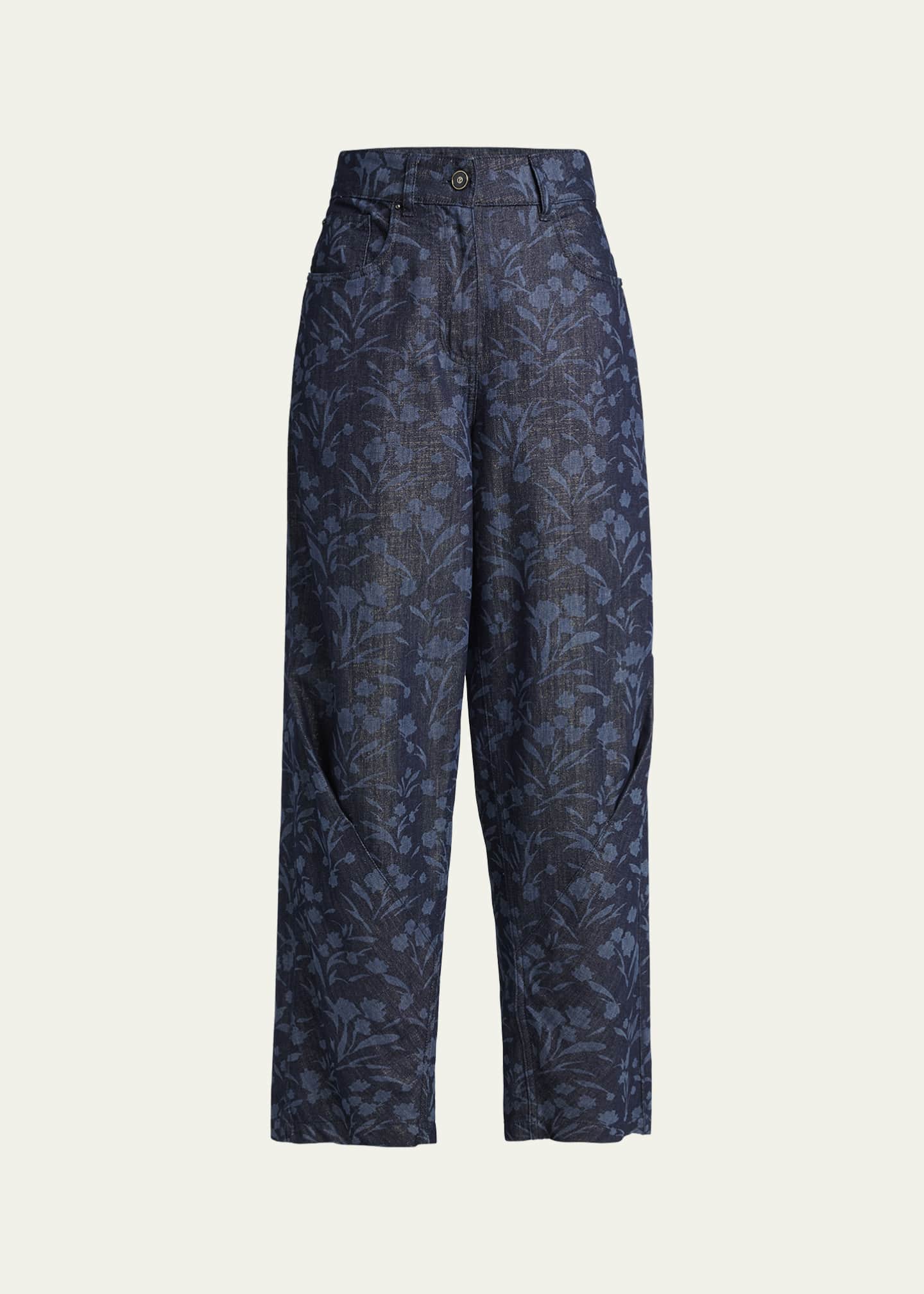 Giorgio Armani Floral Lurex Denim Wide-Leg Jeans - Bergdorf Goodman