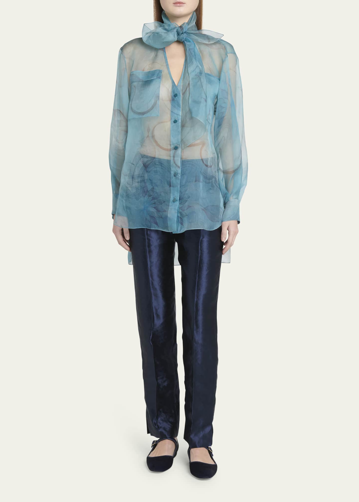 Giorgio Armani Abstract Scarf-Neck Silk Tunic Top - Bergdorf Goodman