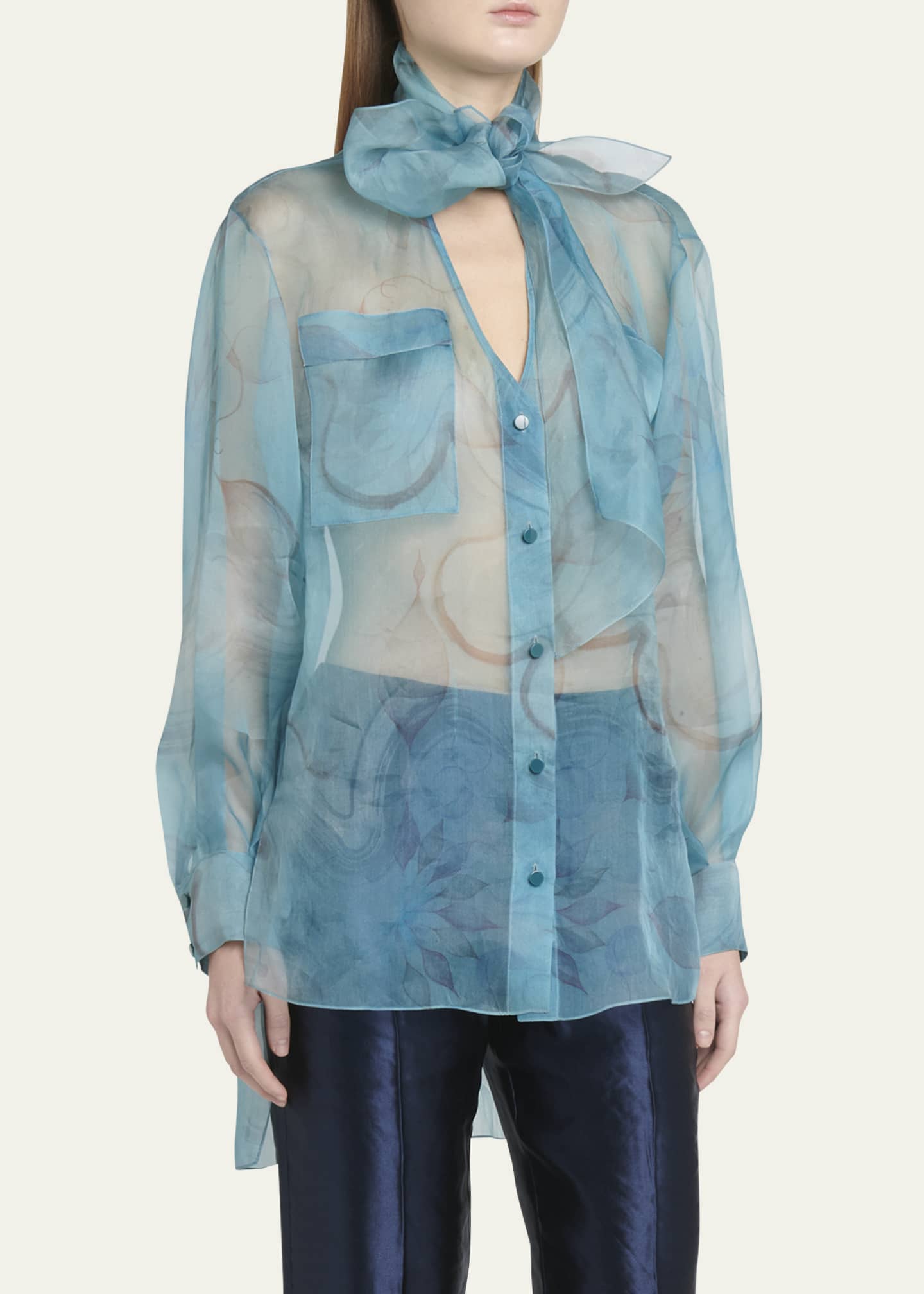 Giorgio Armani Abstract Scarf-Neck Silk Tunic Top - Bergdorf Goodman