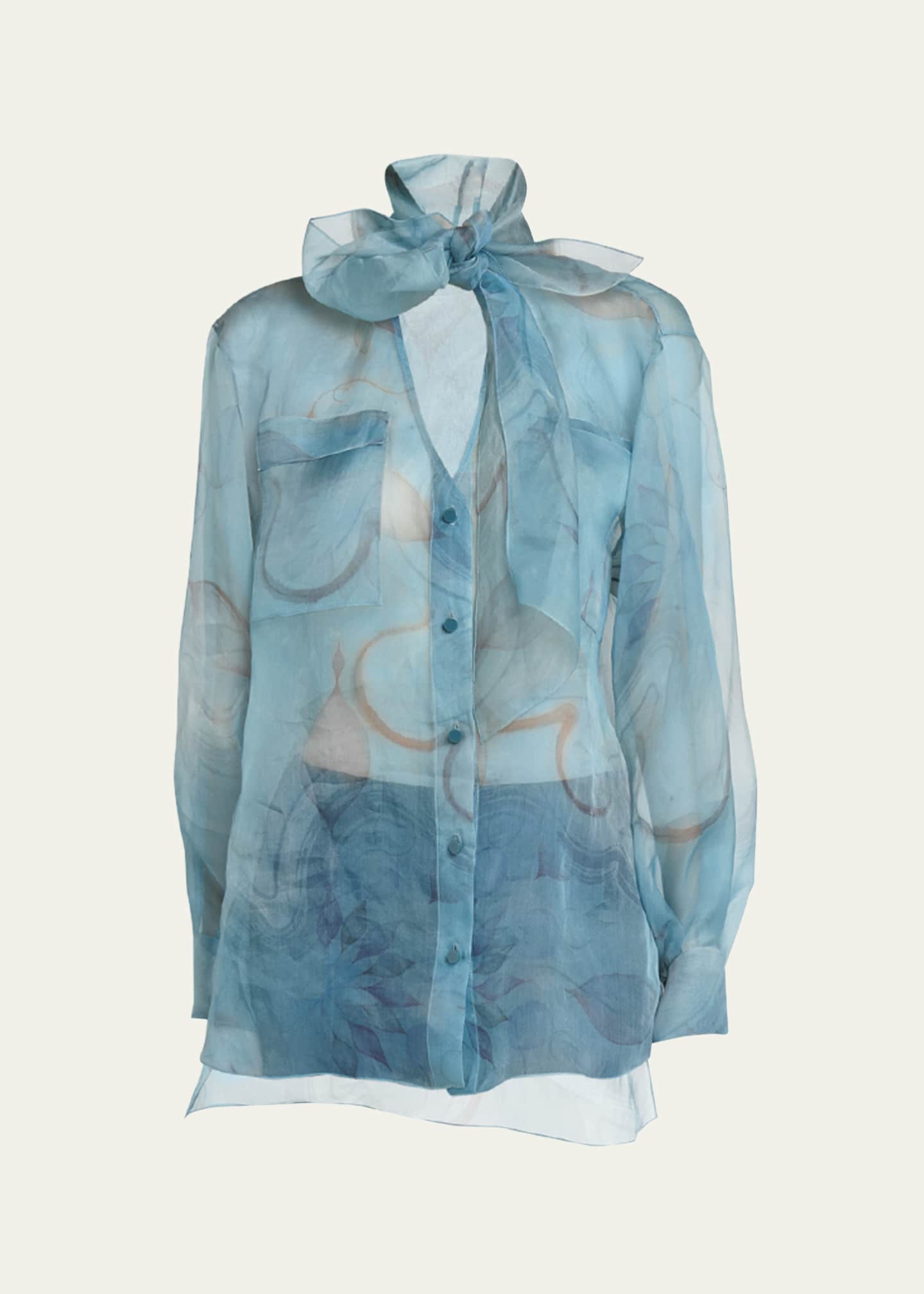 Giorgio Armani Abstract Scarf-Neck Silk Tunic Top - Bergdorf Goodman