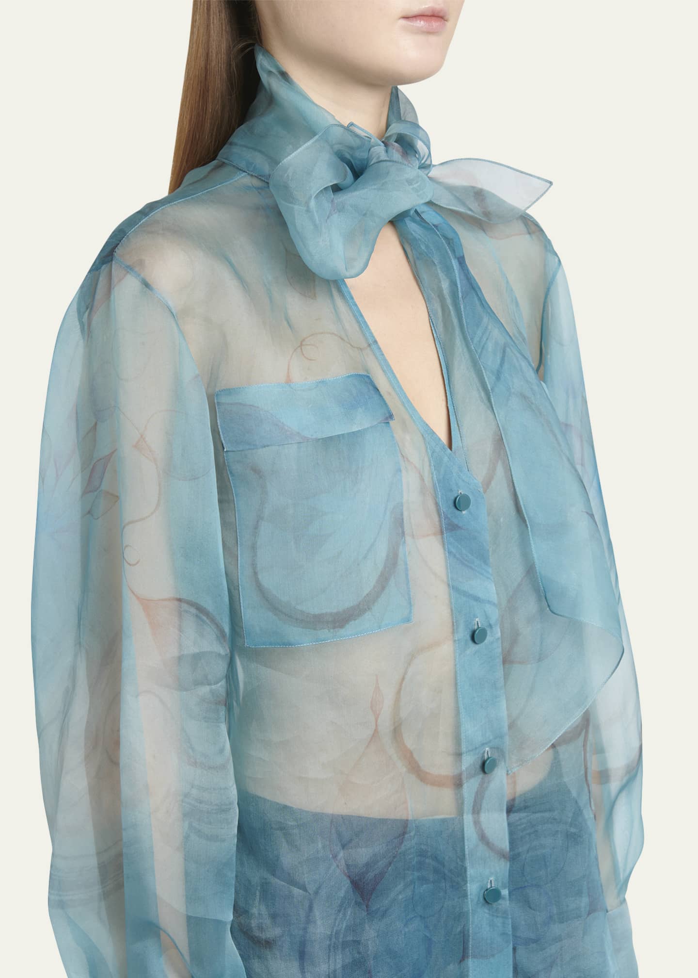 Giorgio Armani Abstract Scarf-Neck Silk Tunic Top - Bergdorf Goodman