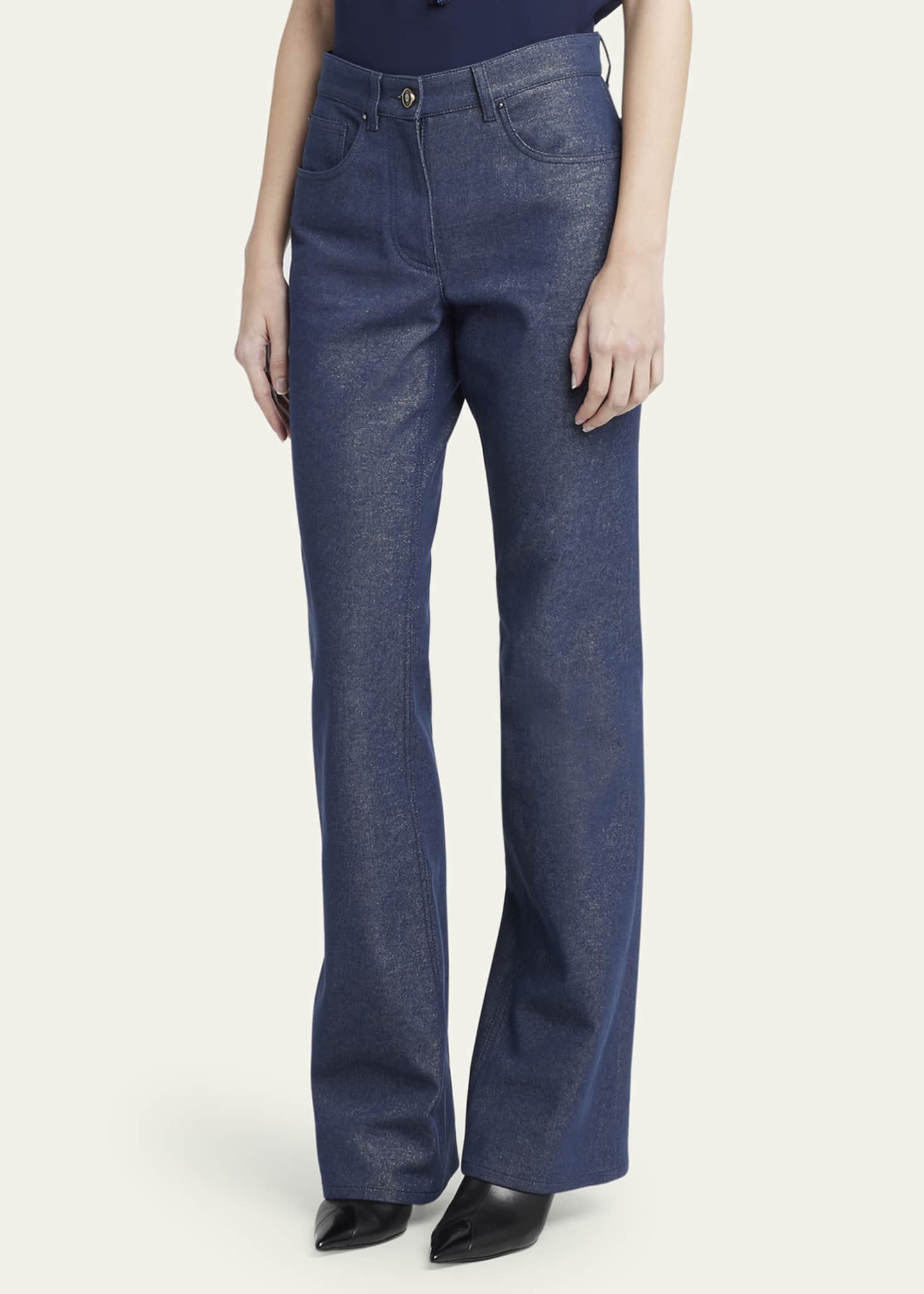 Giorgio Armani Bootleg Denim Jeans with Logo Embroidery - Bergdorf Goodman