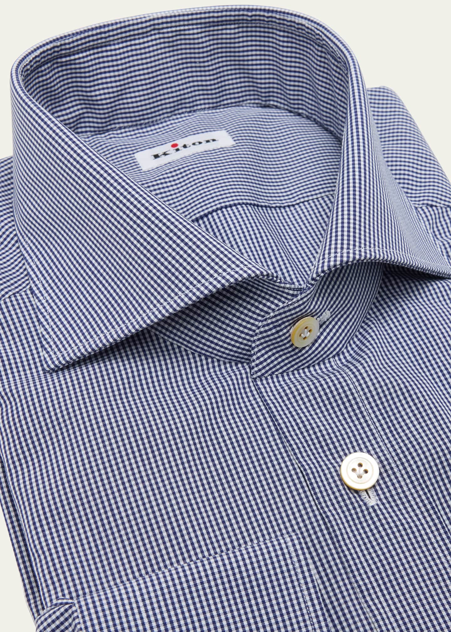 Kiton Men's Cotton Micro-Check Dress Shirt - Bergdorf Goodman