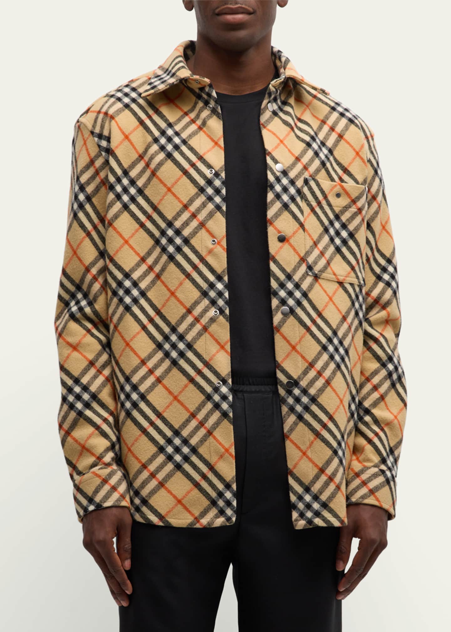 Burberry Men's Check Wool Button-Down Shirt - Bergdorf Goodman