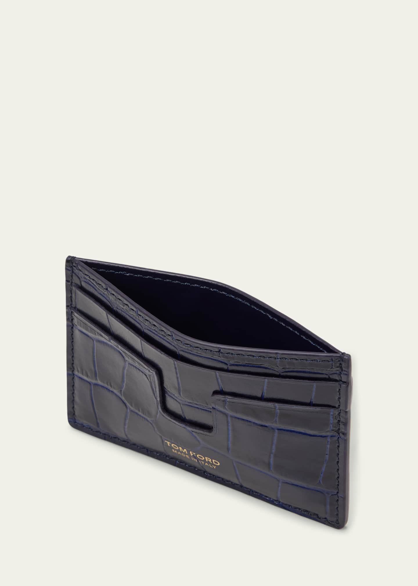 TOM FORD Men's T-Line Shiny Croc-Effect Card Holder - Bergdorf Goodman