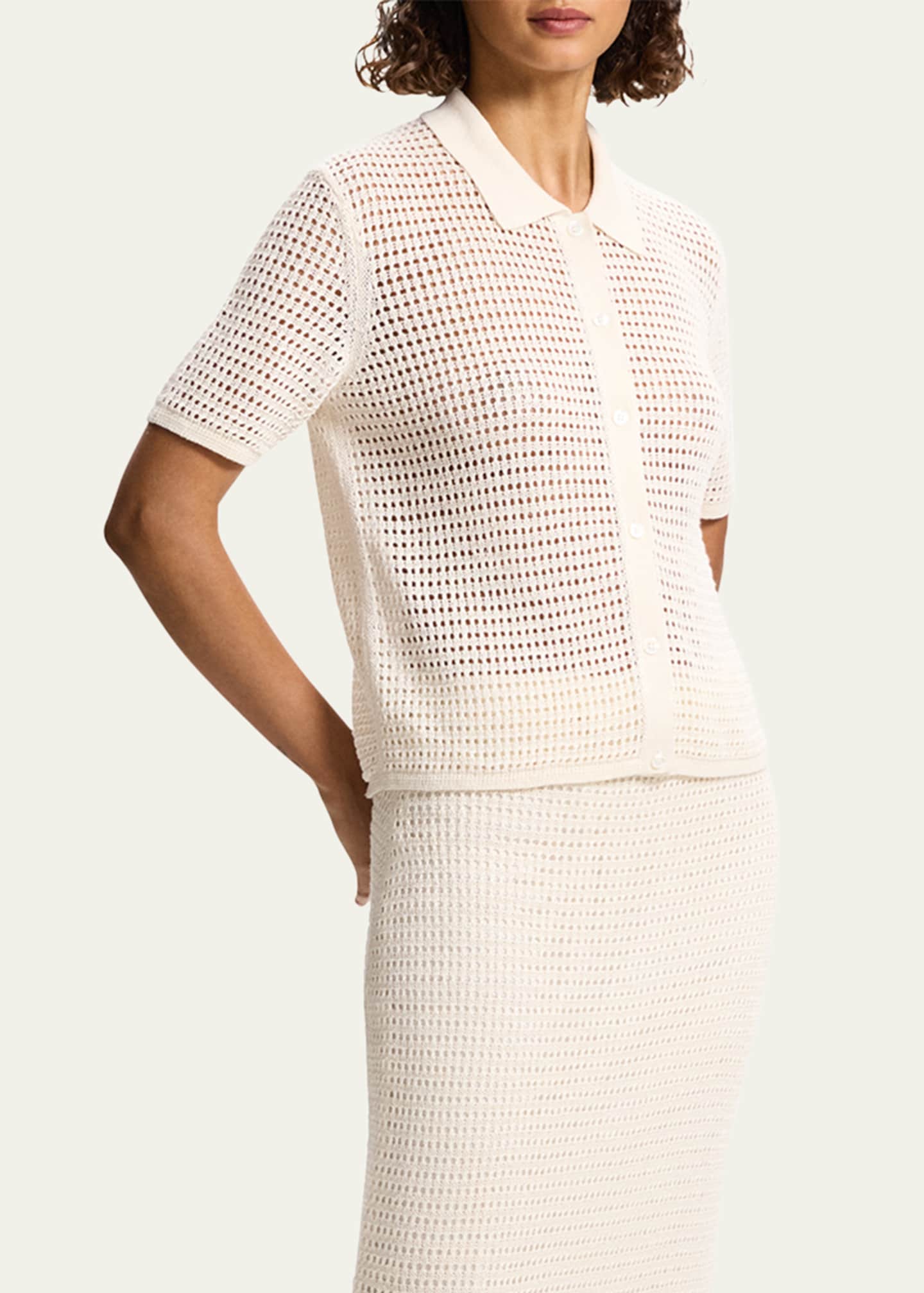 Theory Neo Harbor Chain Mesh Short-Sleeve Linen-Blend Shirt - Bergdorf ...