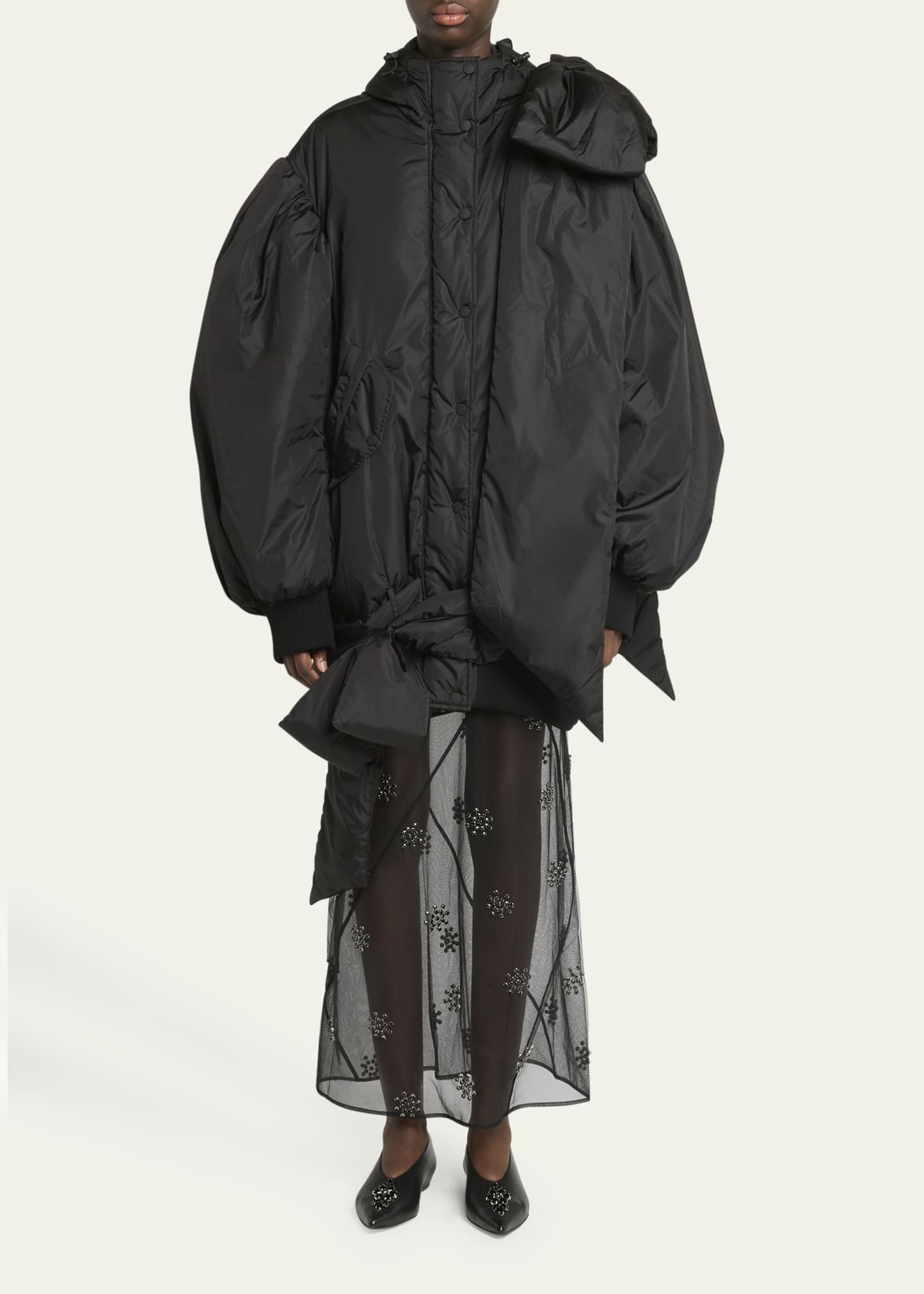 Simone Rocha Oversized Shoulder Bow Hooded Bomber Jacket - Bergdorf Goodman