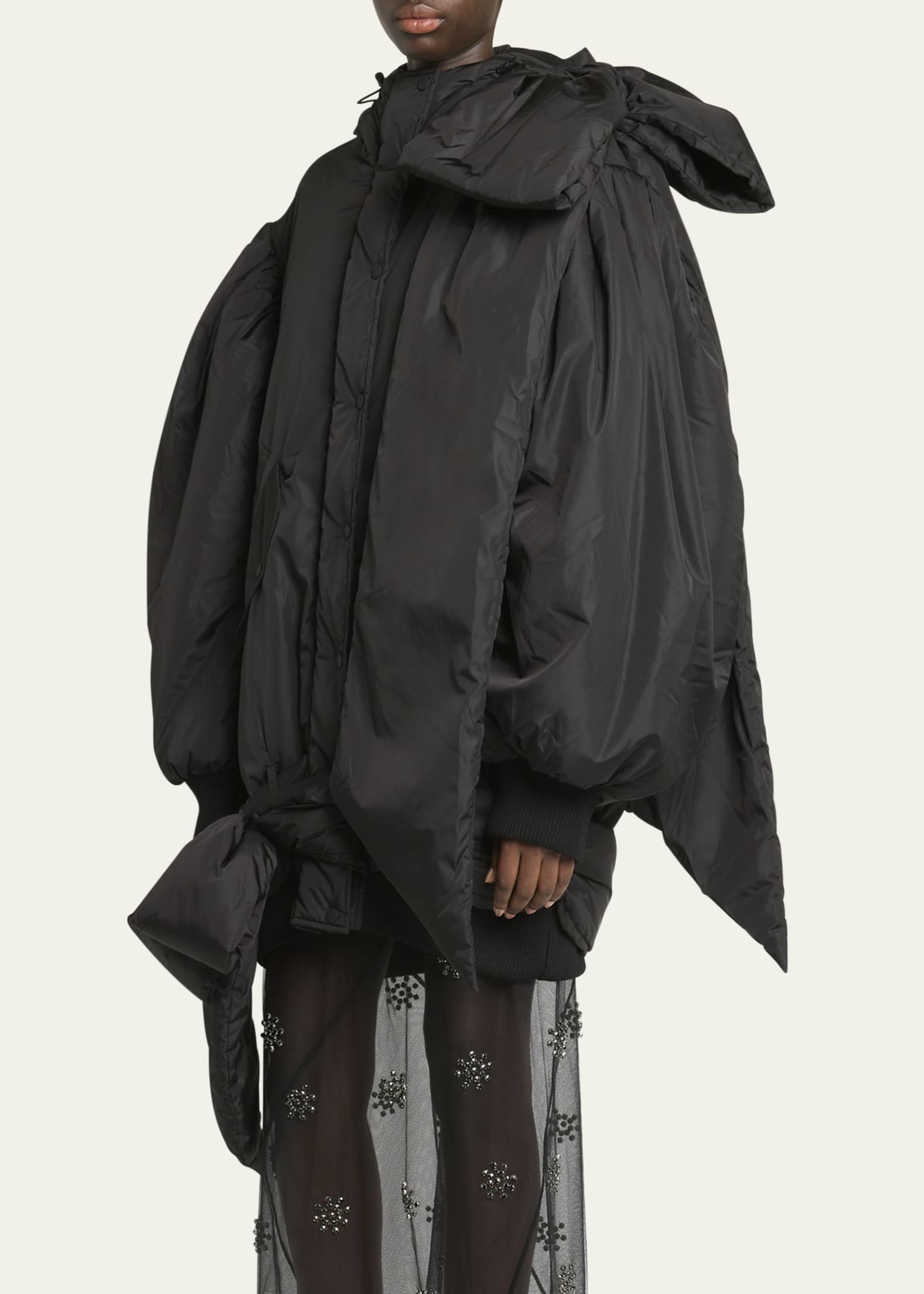 Simone Rocha Oversized Shoulder Bow Hooded Bomber Jacket - Bergdorf Goodman