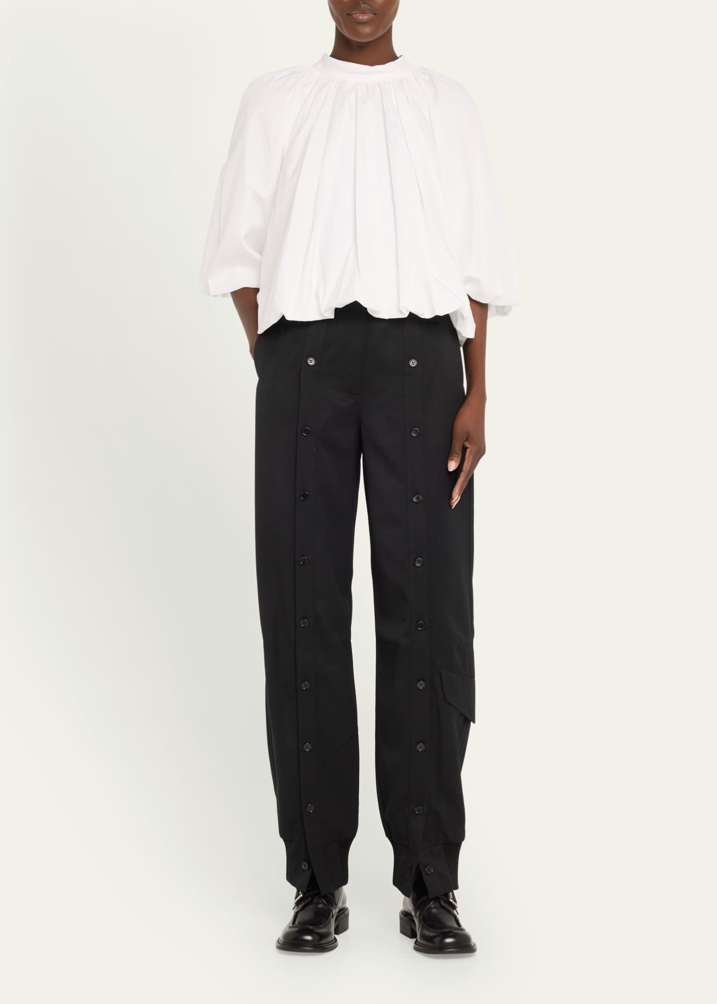 Simone Rocha Front Button Placket Wool Trousers - Bergdorf Goodman
